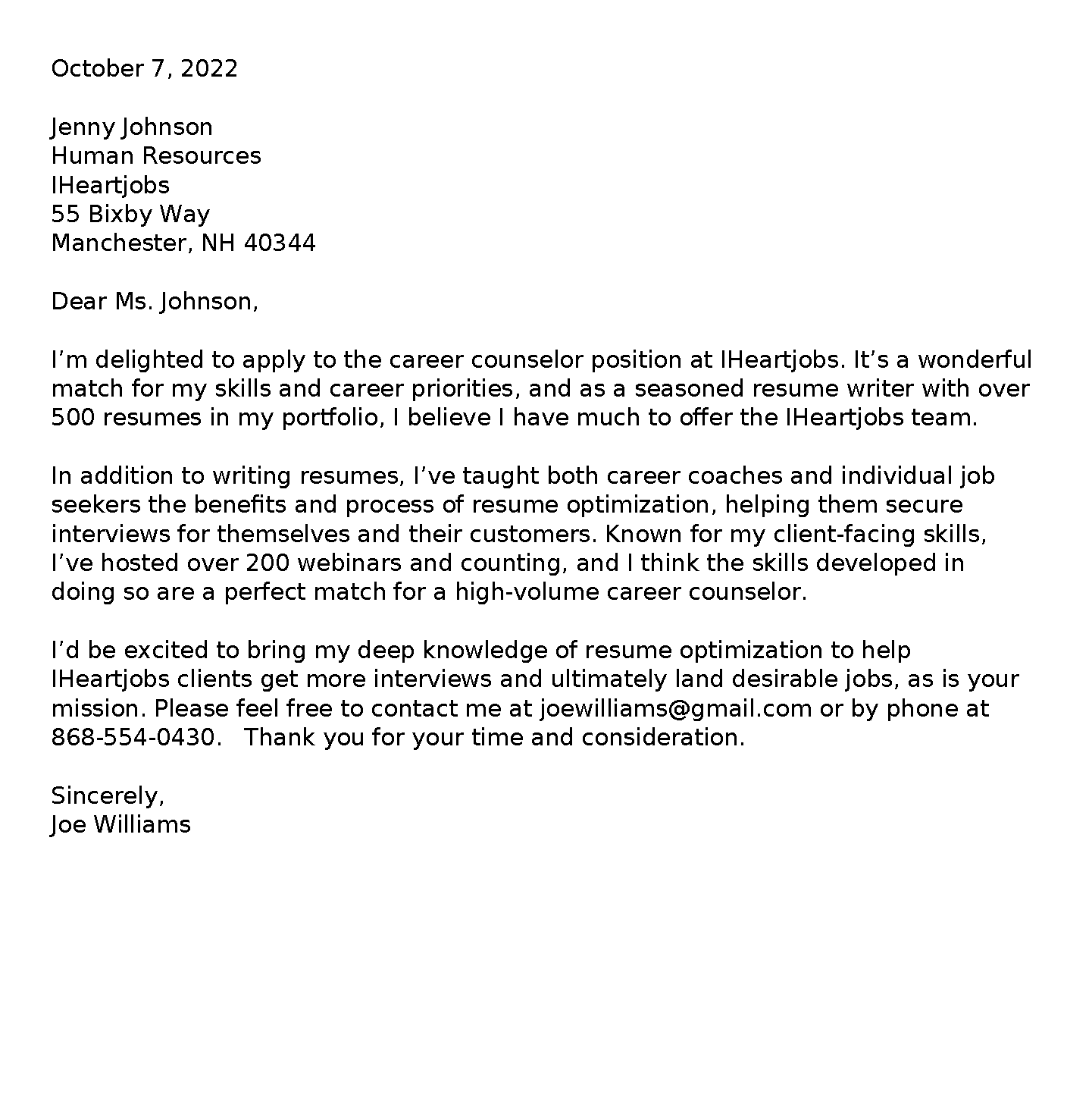 Employment Cover Letter Example Seafery