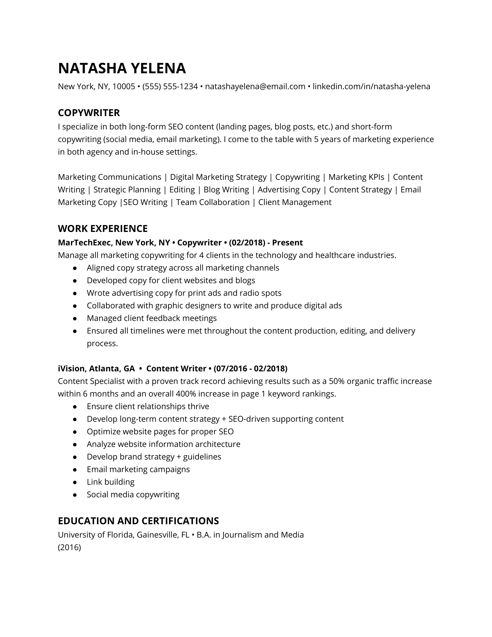Writer Resume Examples Skills And Keywords Jobscan
