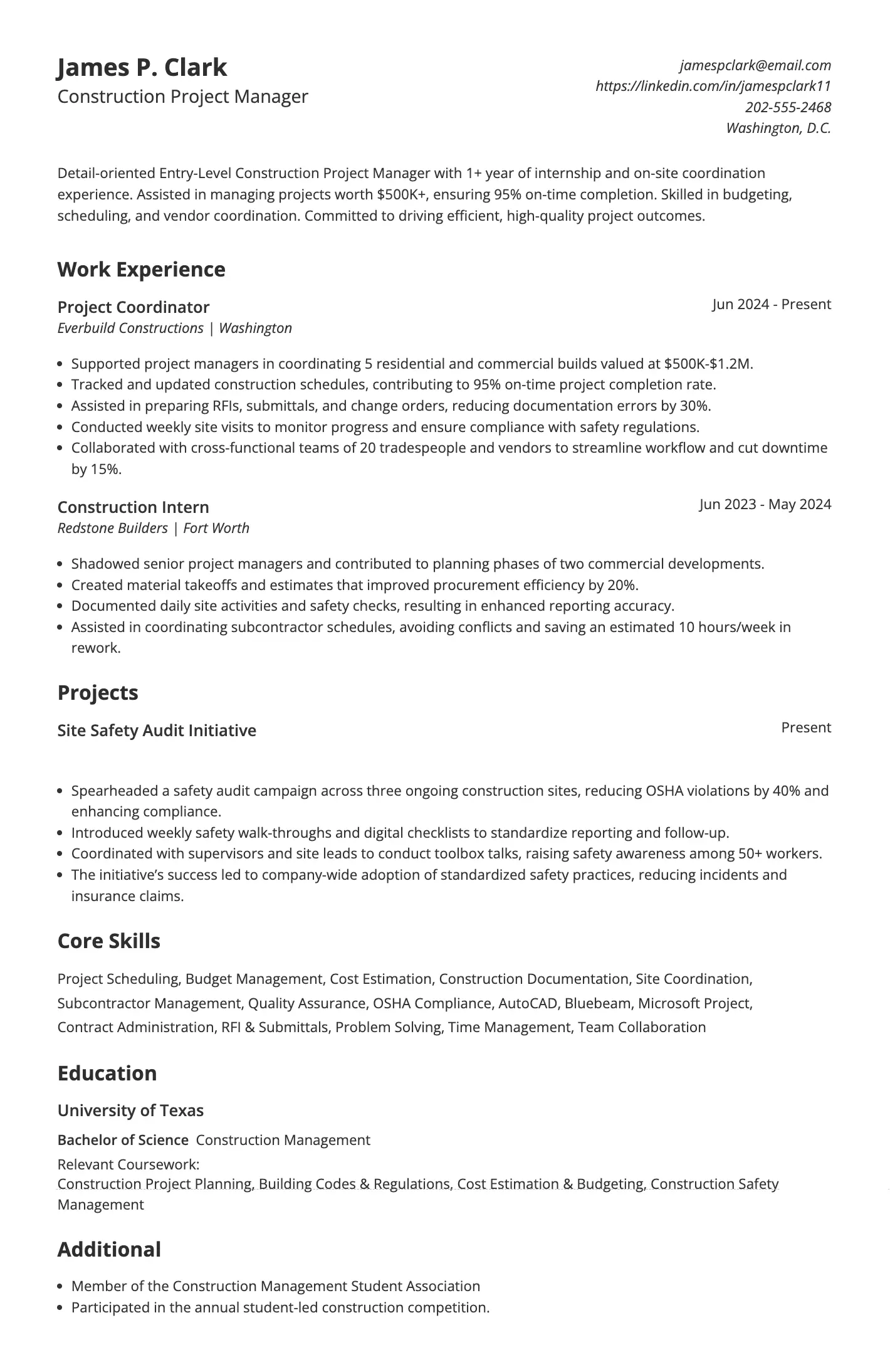 Best Construction Project Manager Resume Examples & Tips for 2025