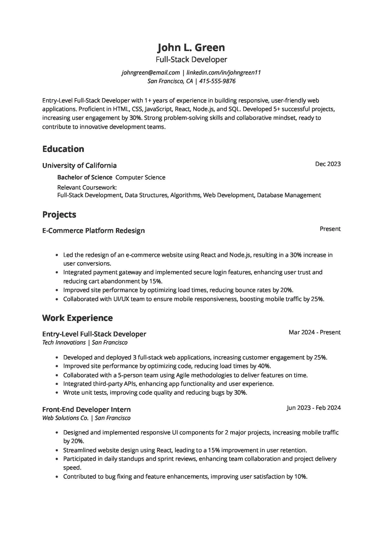 Best Full-Stack Developer Resume Examples & Tips 2025