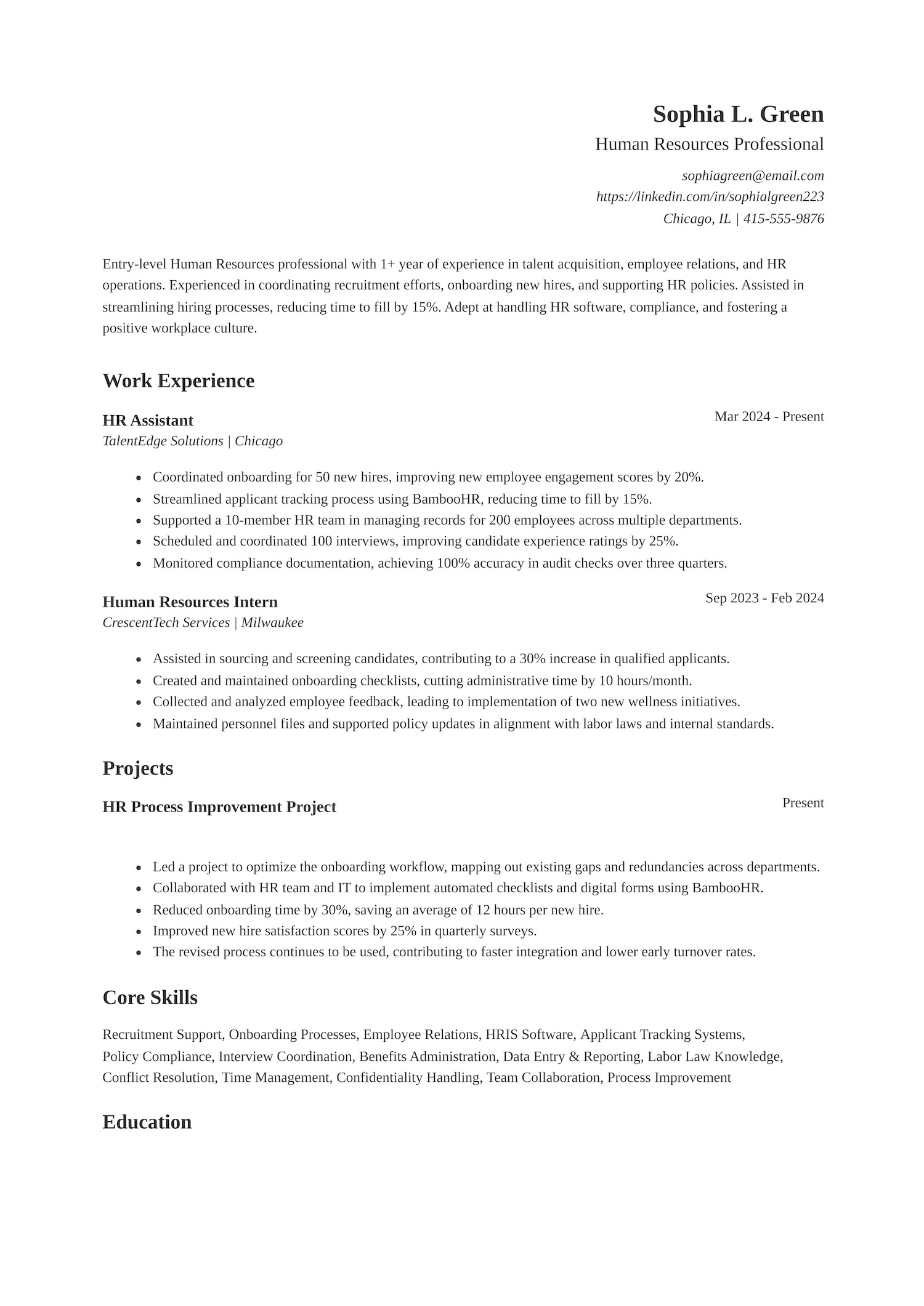 Best Entry-Level Human Resources Resume Examples & Tips 2025