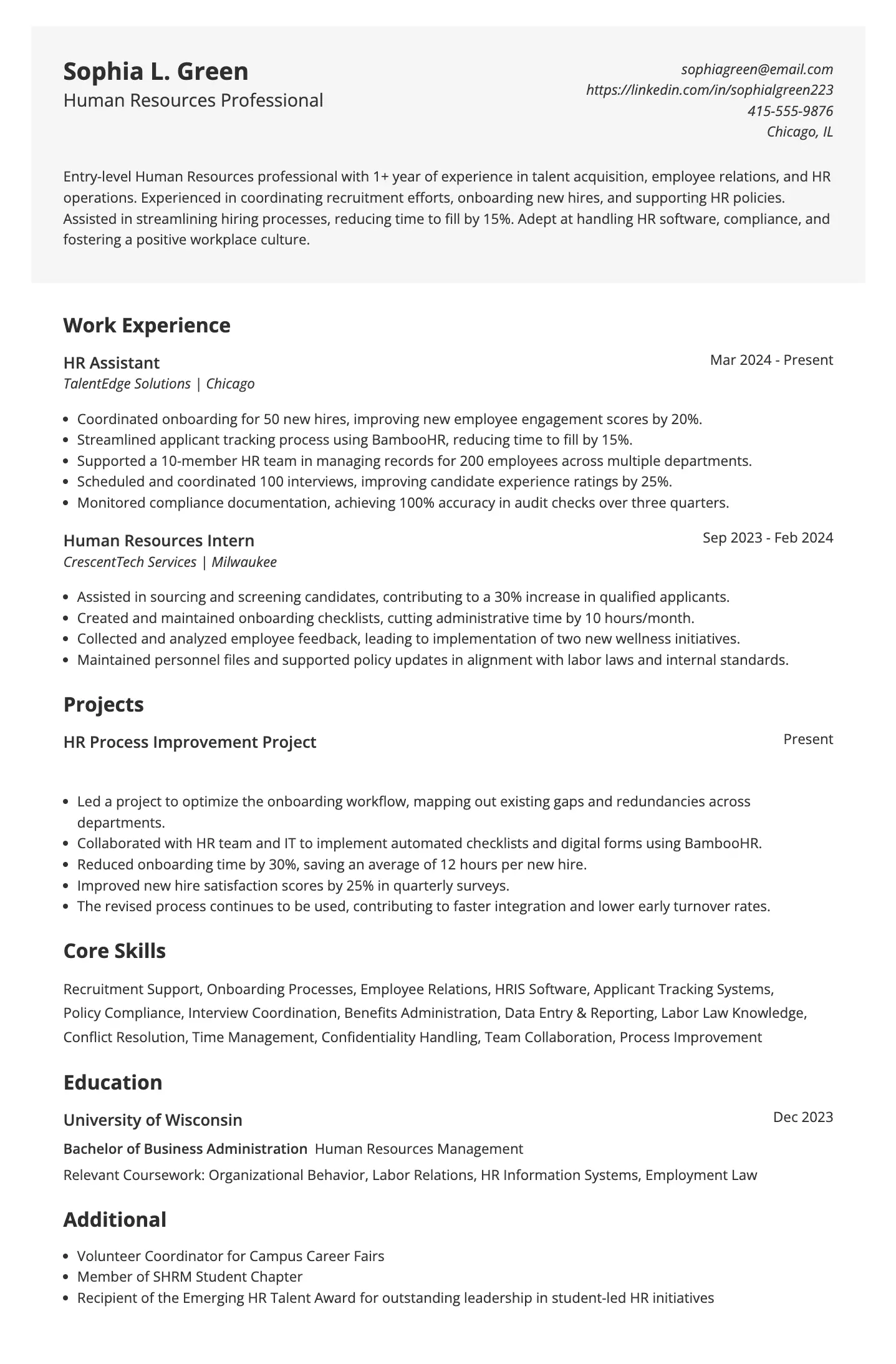 Best Entry-Level Human Resources Resume Examples & Tips 2025