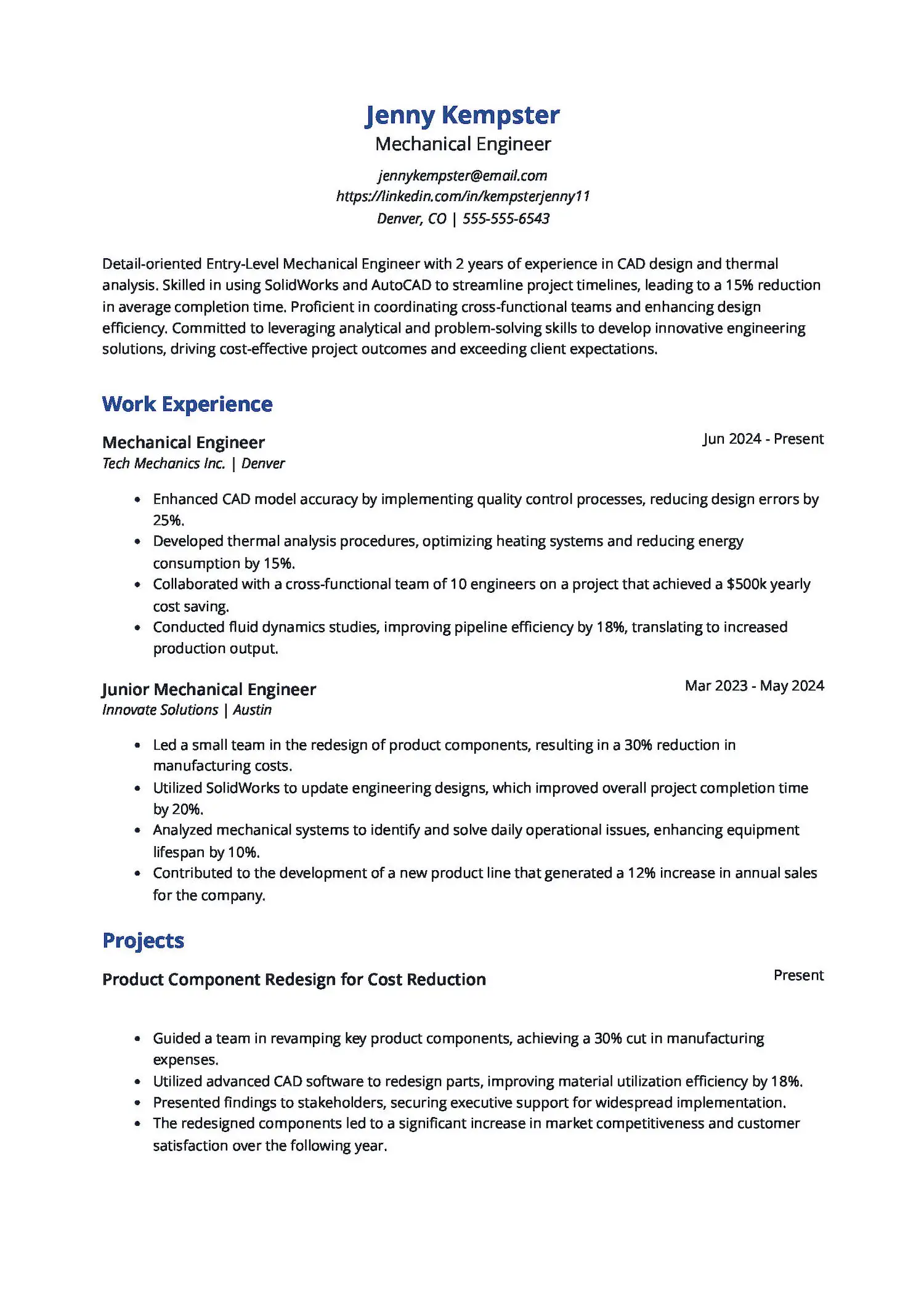 Mechanical Engineer Resume Examples & Tips for 2025