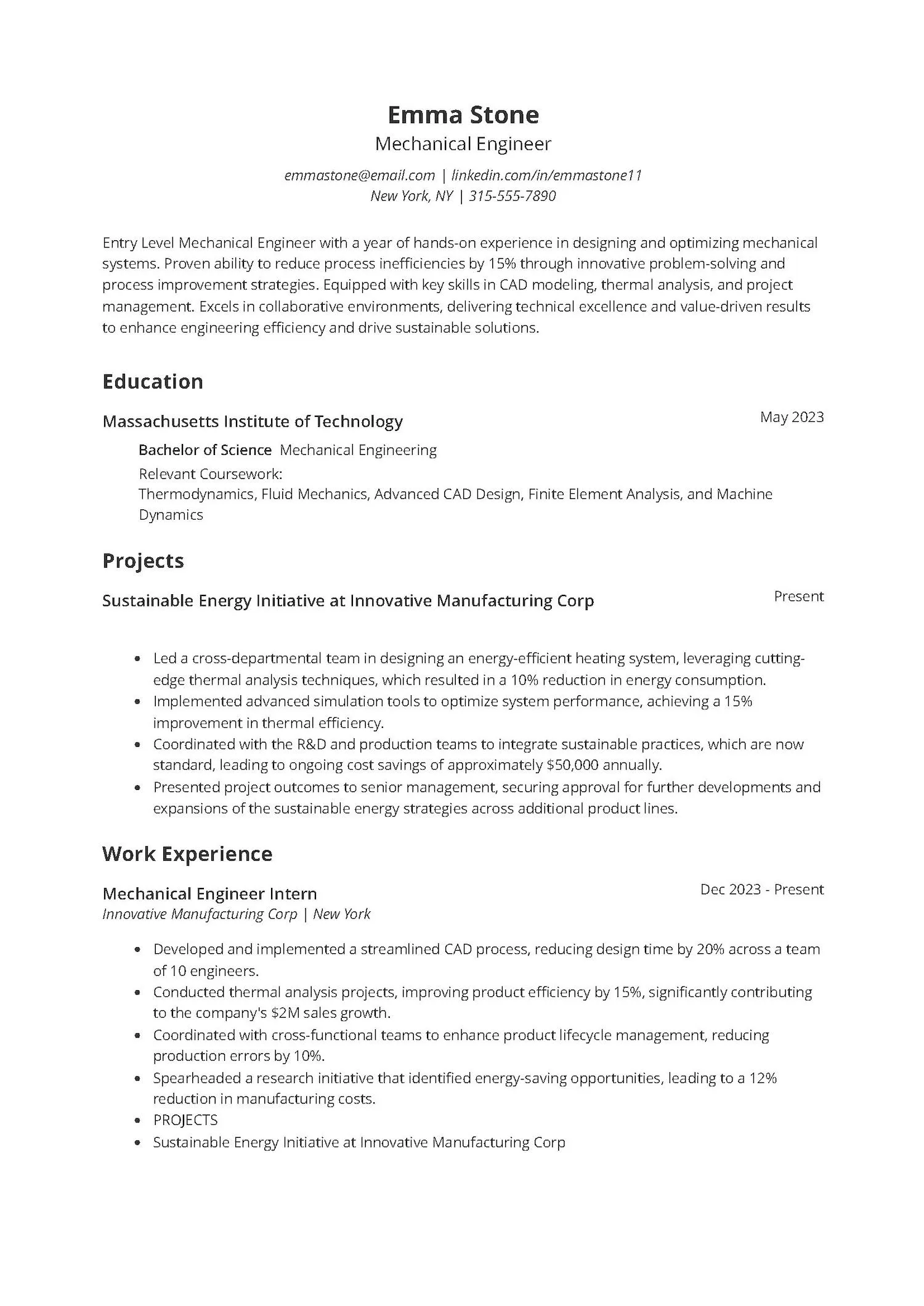 Entry Level Mechanical Engineer Resume Examples & Tips