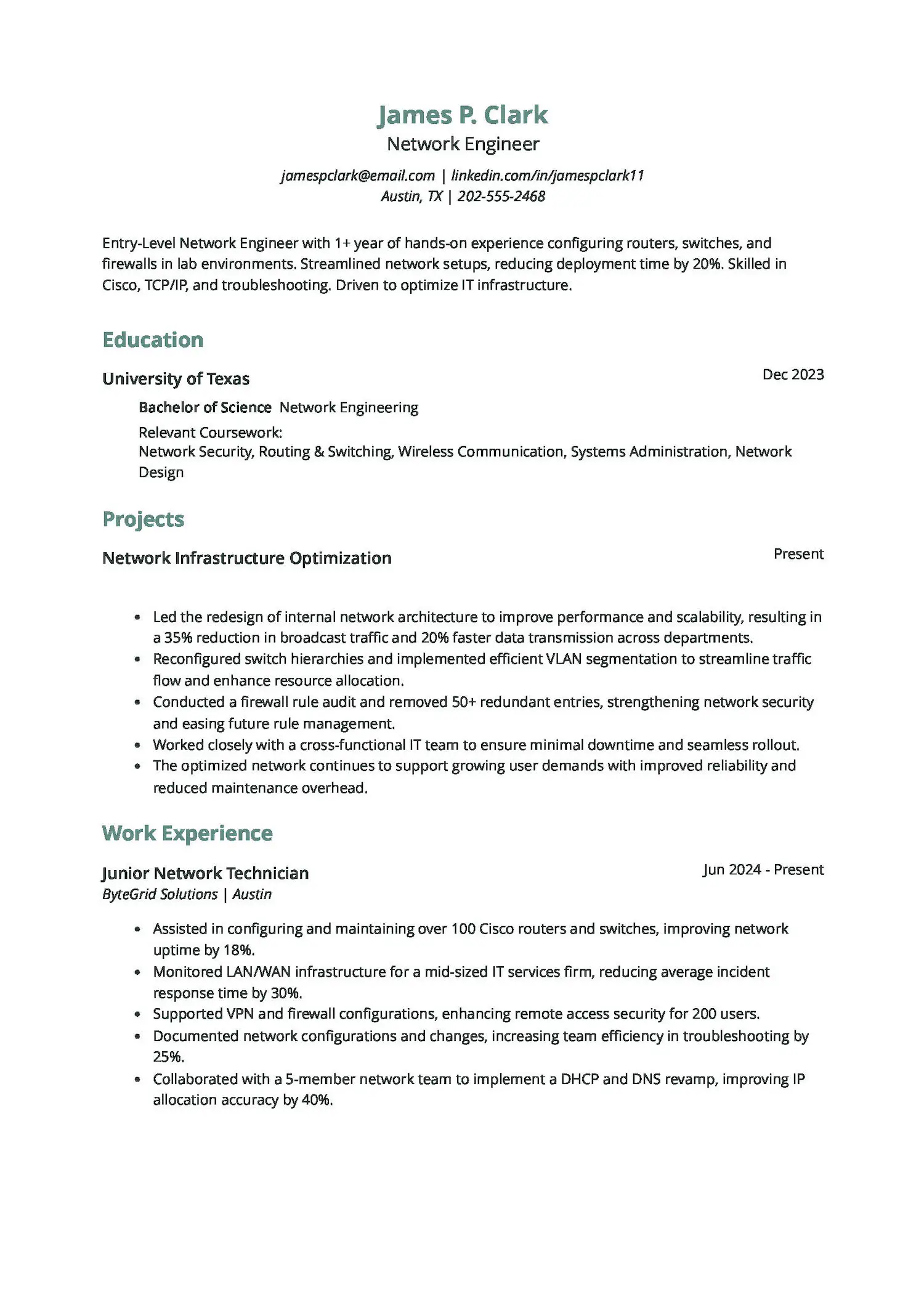 Best Network Engineer Resume Examples & Tips 2025