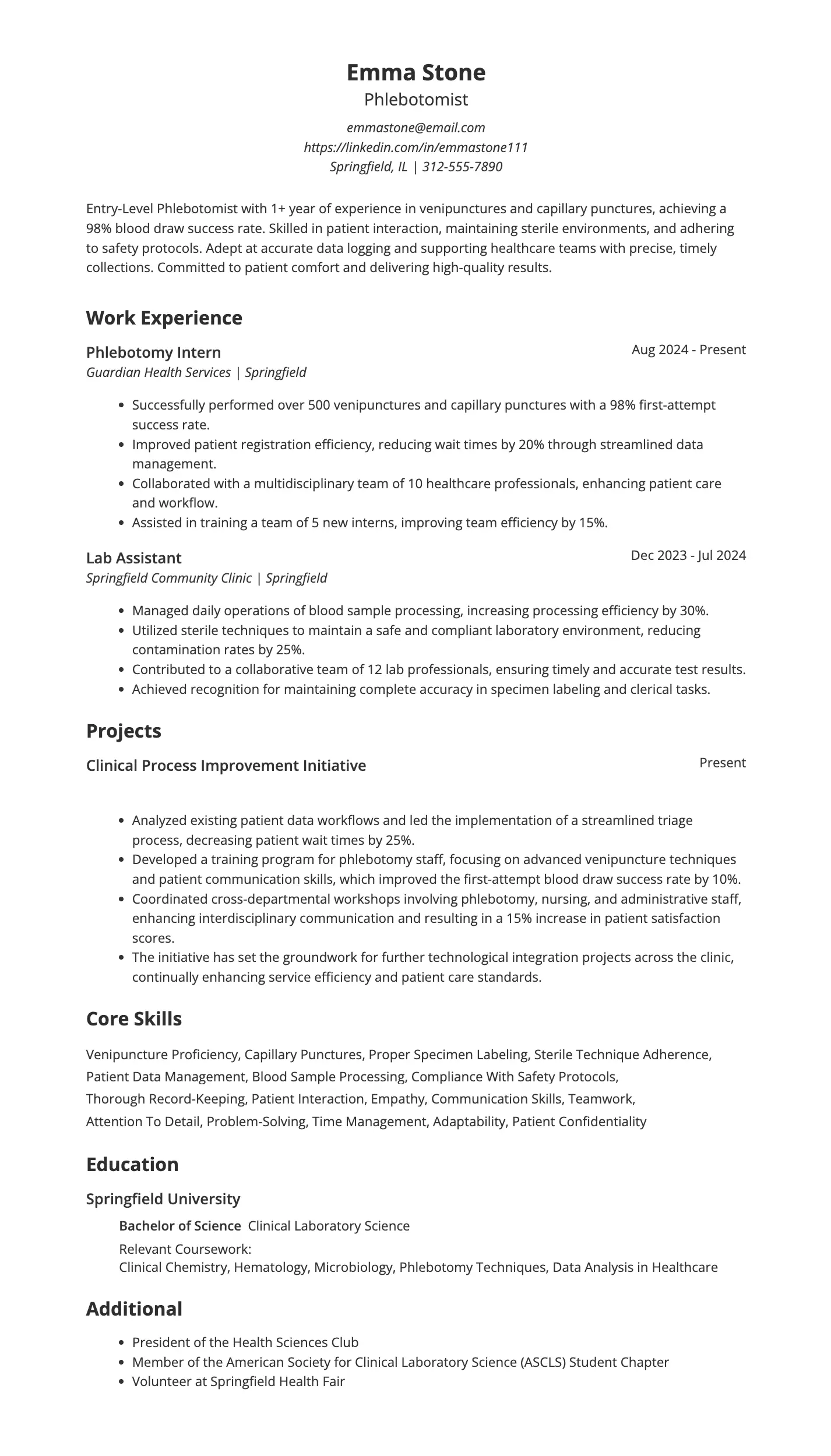 Phlebotomist Resume Examples & Tips for 2025