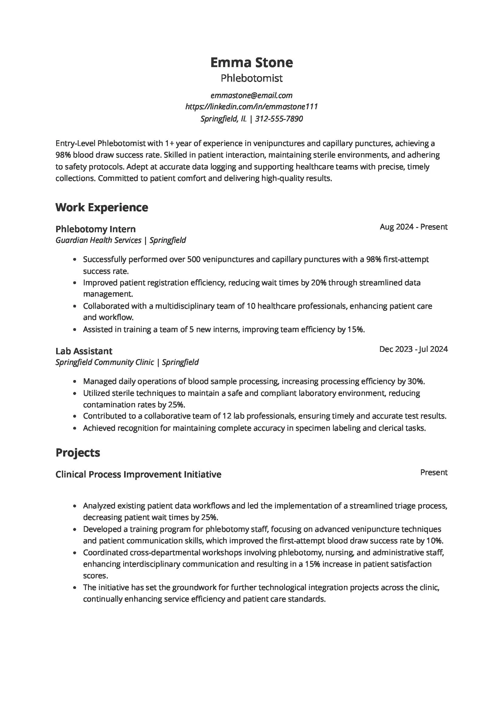 Phlebotomist Resume Examples & Tips for 2025