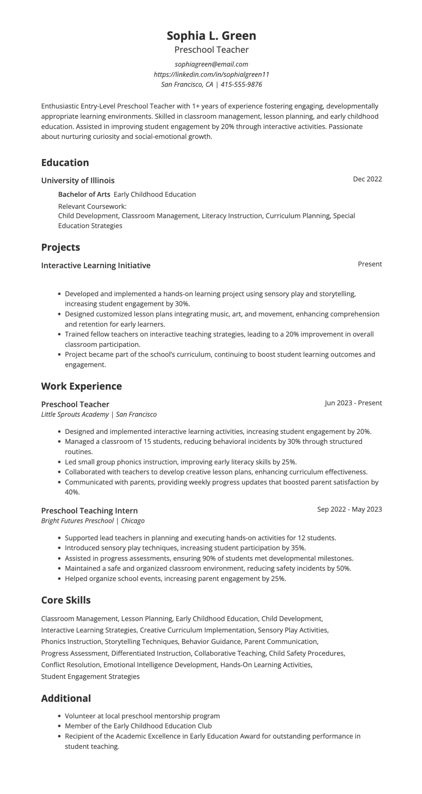 Best Preschool Teacher Resume Examples & Tips 2025
