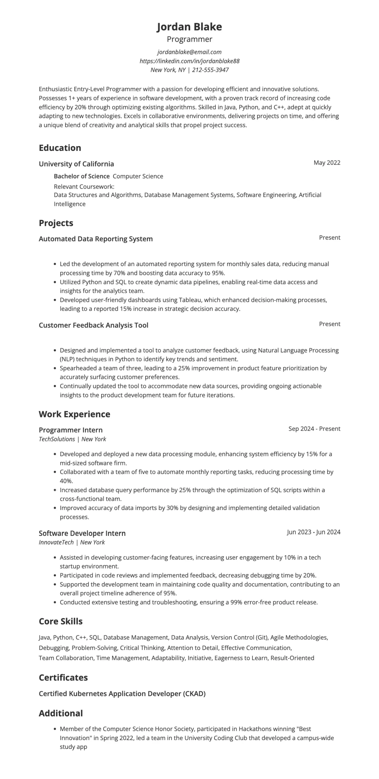 Programmer Resume