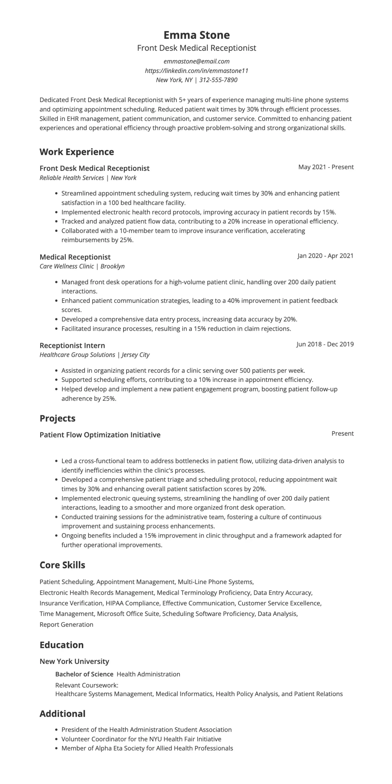 Medical Receptionist Resume Examples & Tips for 2025