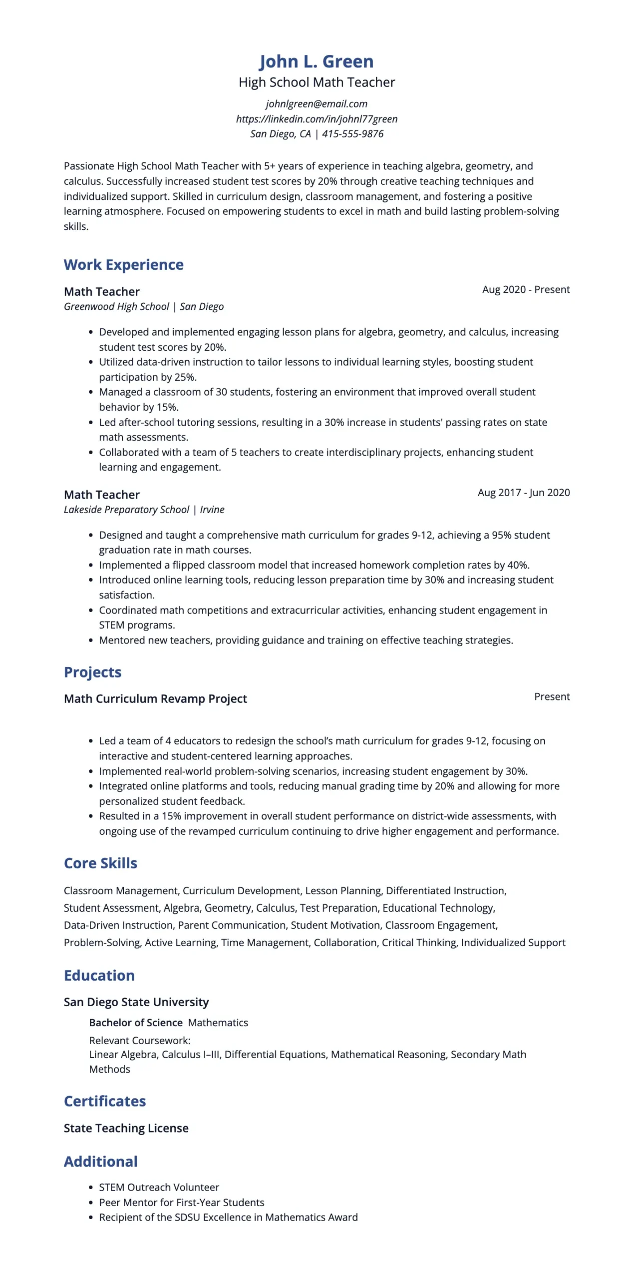 Best High School Teacher Resume Examples & Tips for 2025