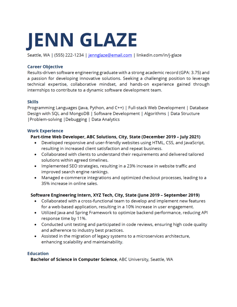 Functional Resume Template For Fresh Graduate