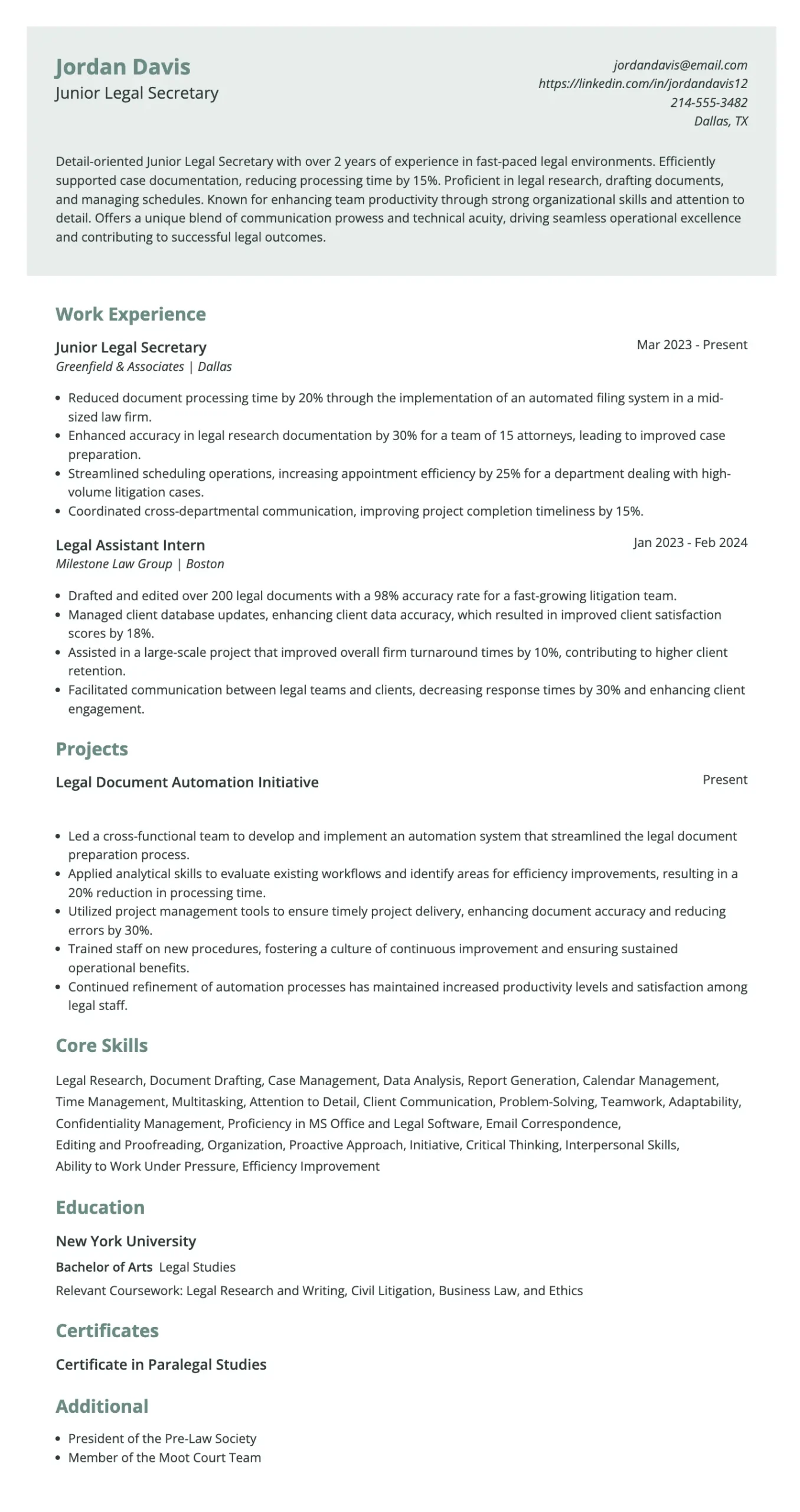 Legal Secretary Resume Examples & Tips for 2025