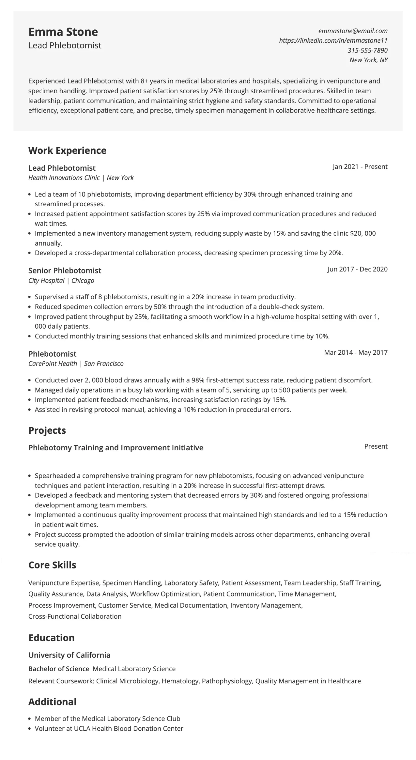 Phlebotomist Resume Examples & Tips for 2025