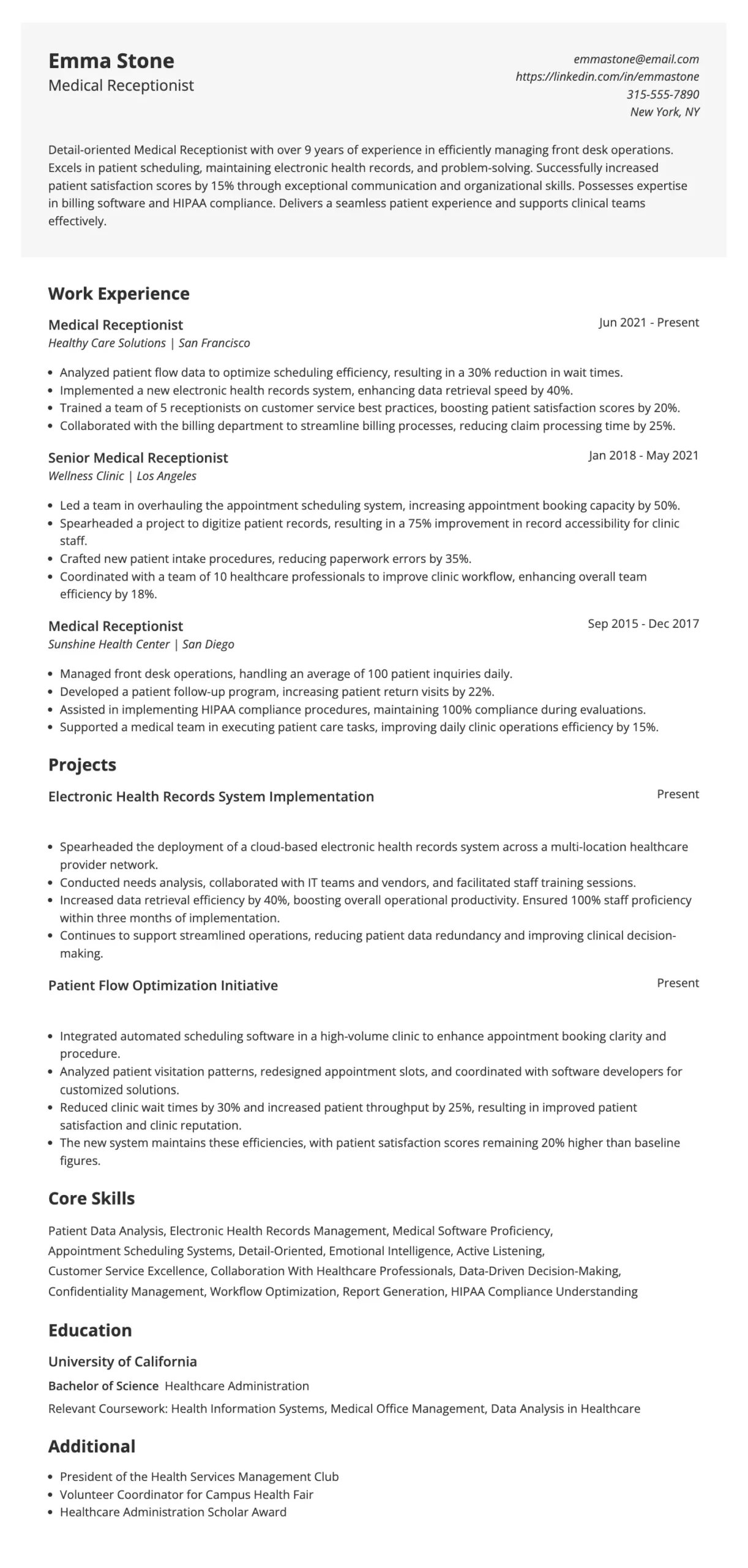 Medical Office Resume Samples
