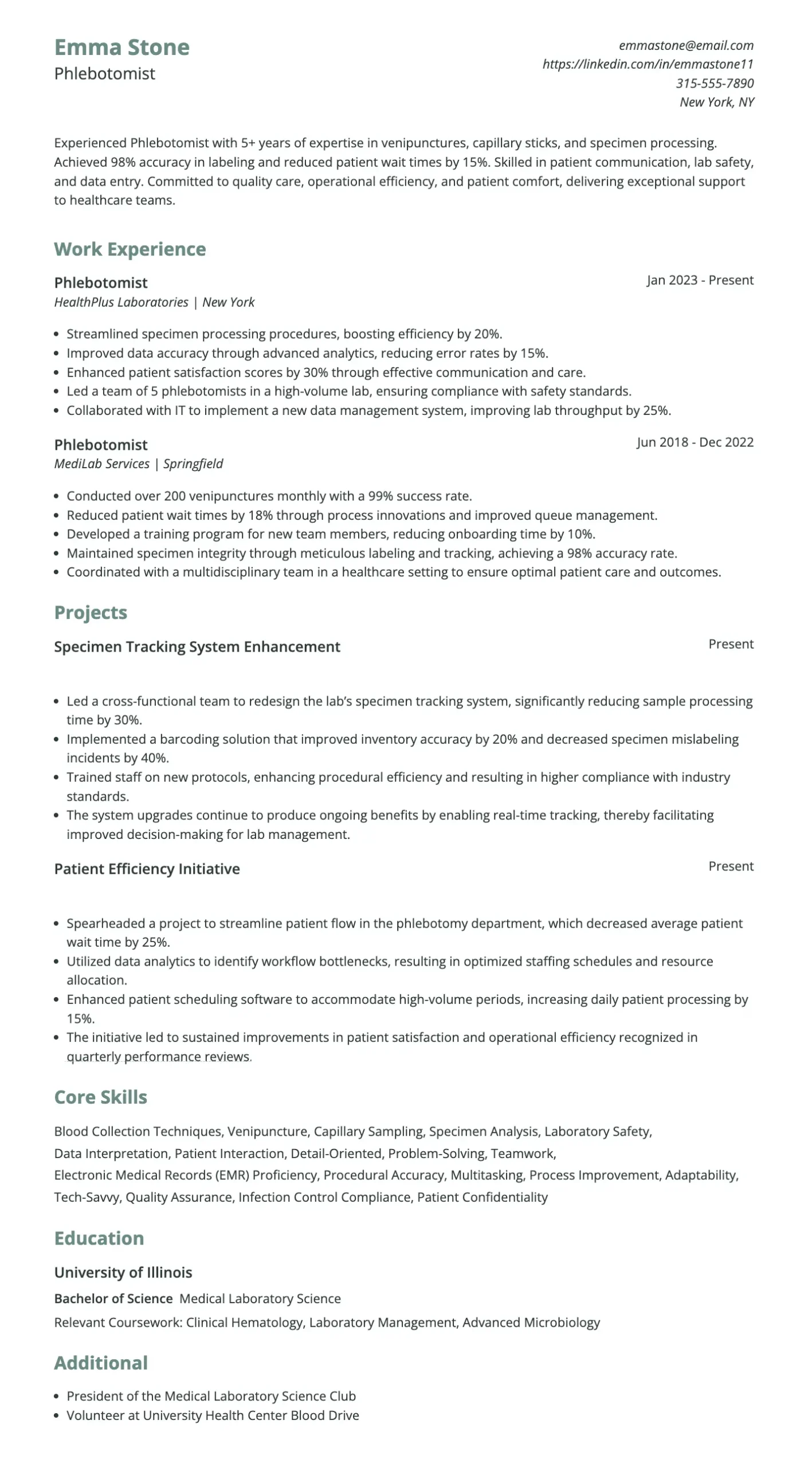 Phlebotomy Technician Resume