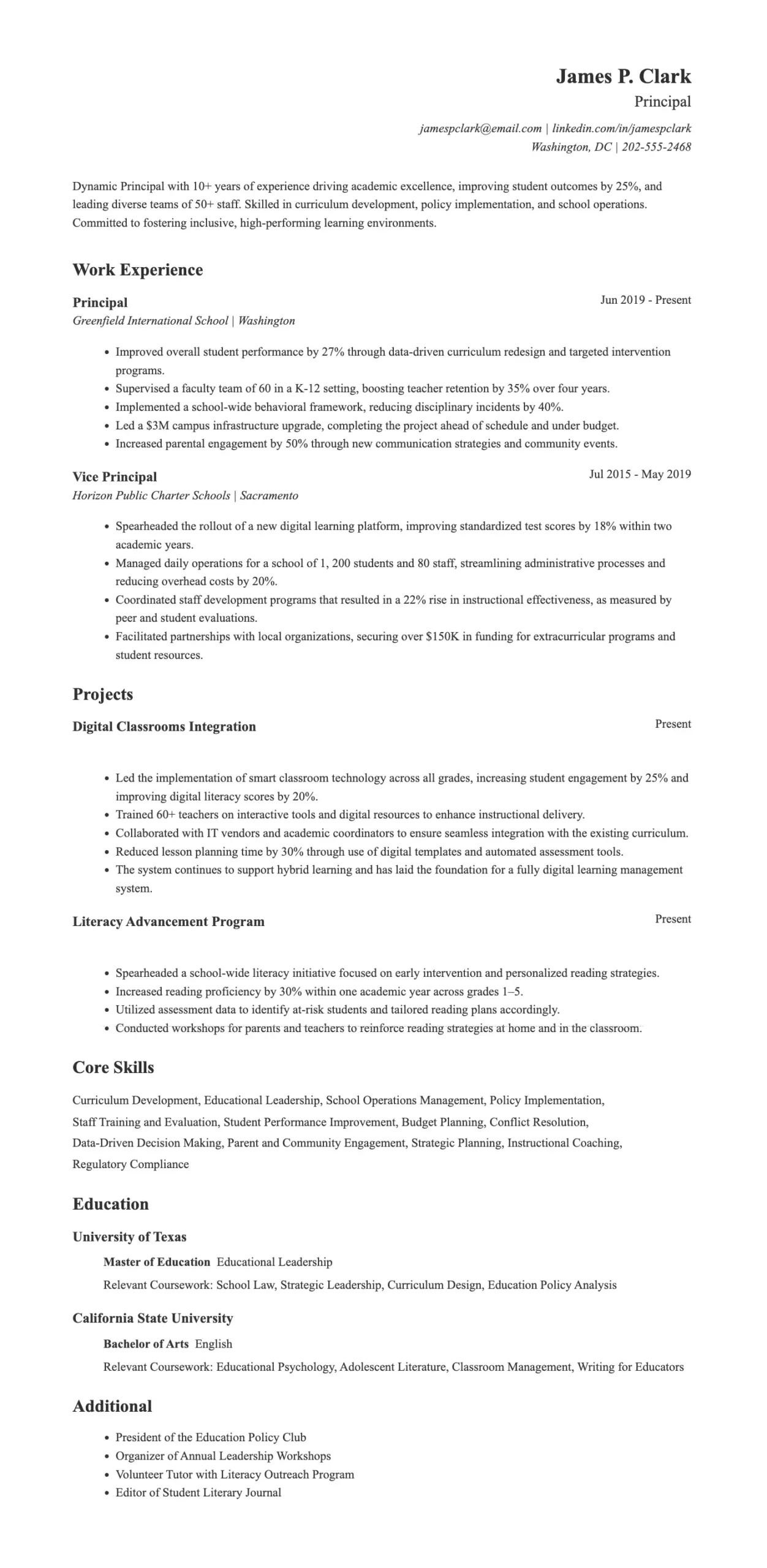 Best Principal Resume Examples & Tips 2025