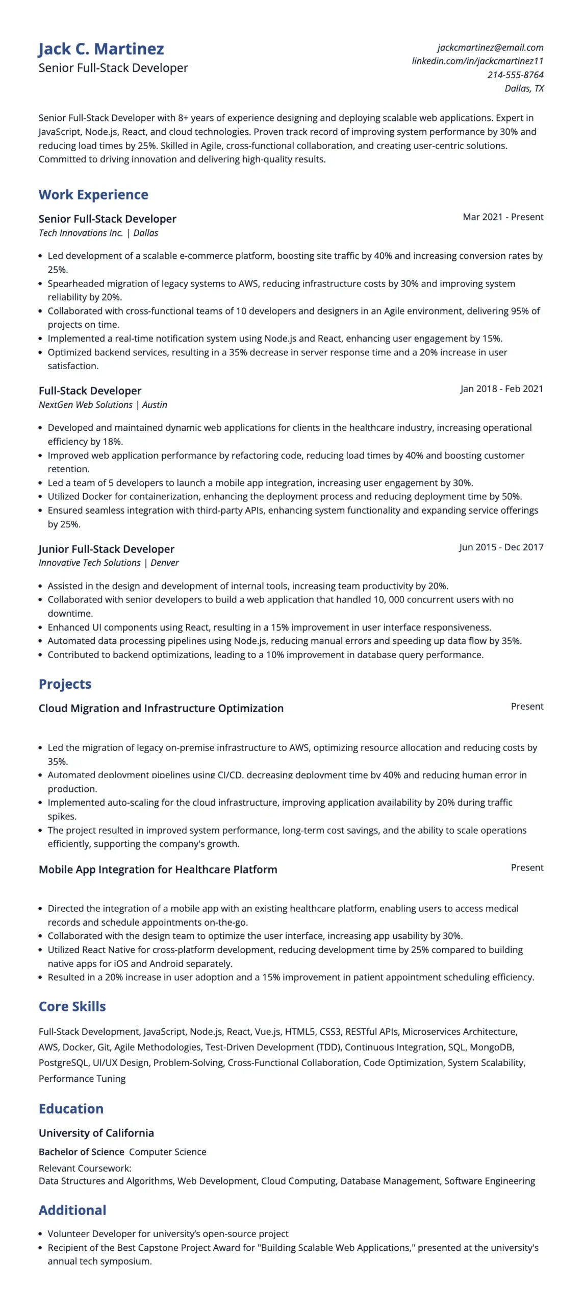 Best Full-Stack Developer Resume Examples & Tips 2025