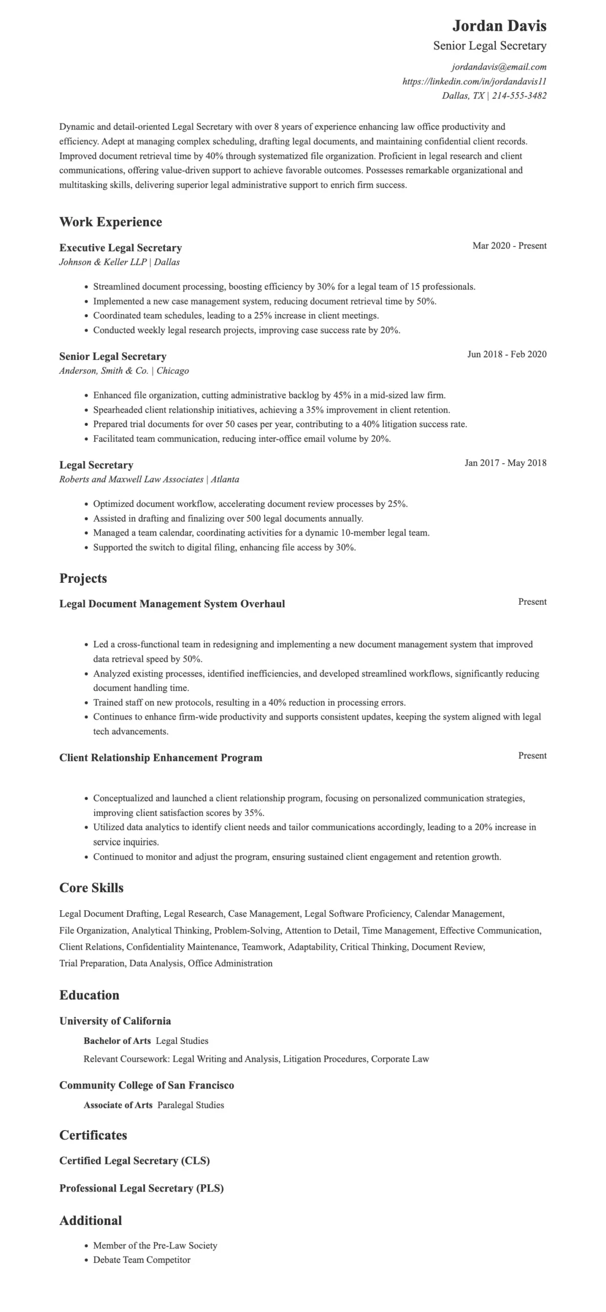 Legal Secretary Resume Examples & Tips for 2025