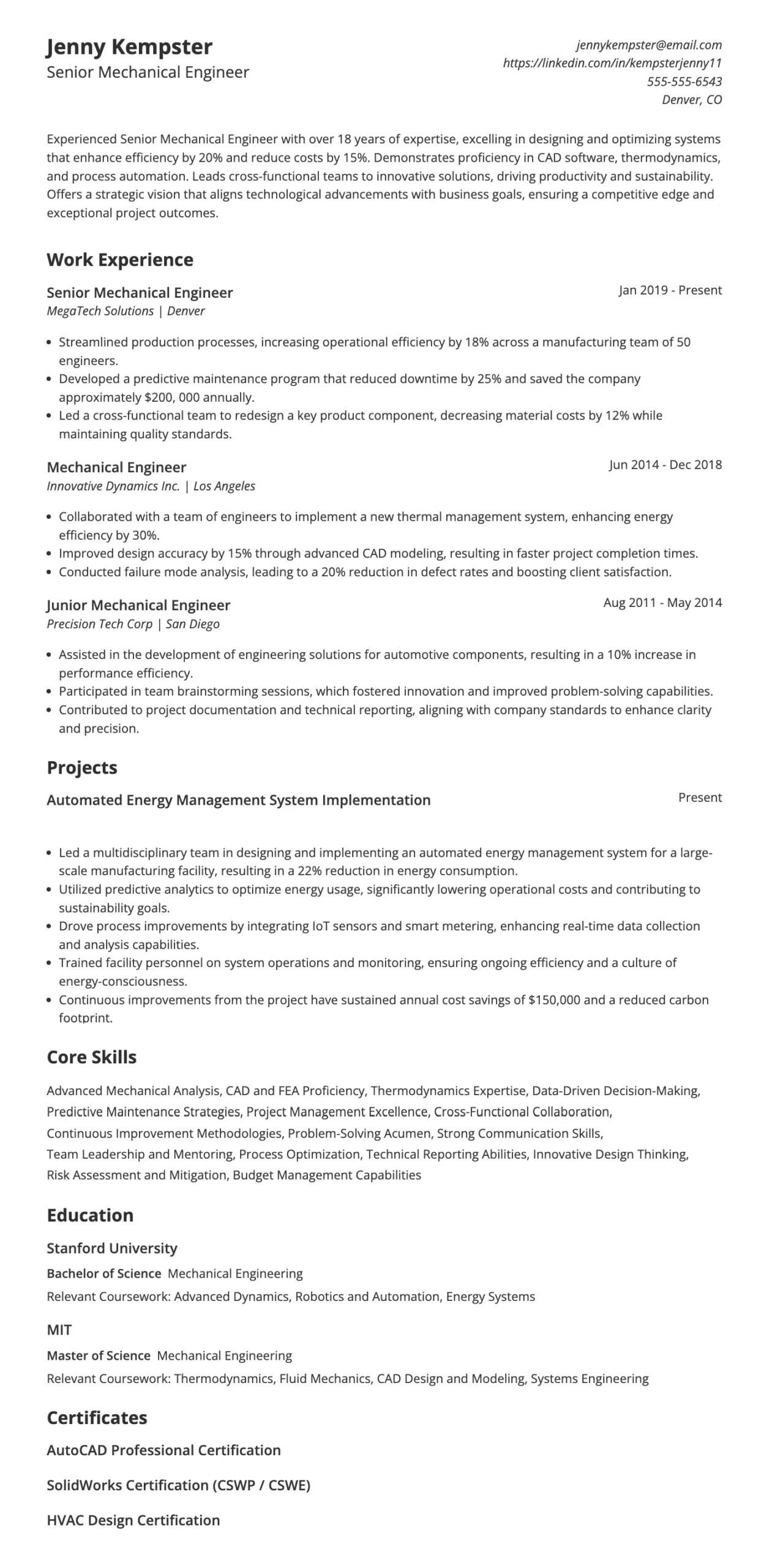 Mechanical Engineer Resume Examples & Tips for 2025