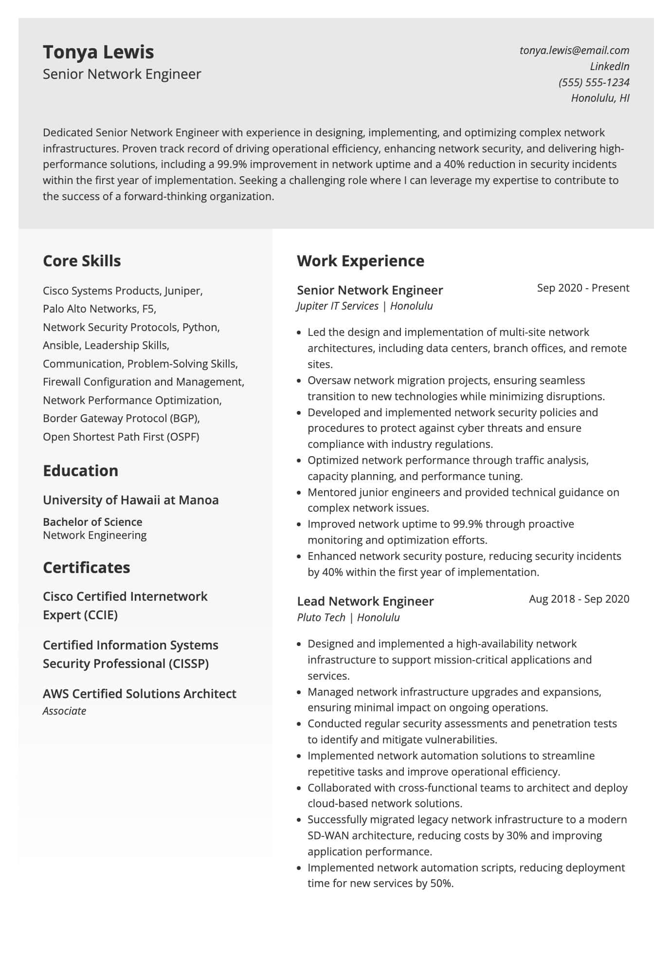 Network Engineer Resume Examples - Jobscan