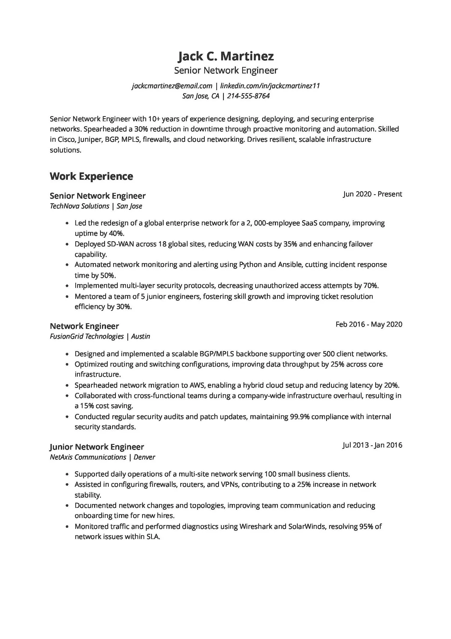 Best Network Engineer Resume Examples & Tips 2025