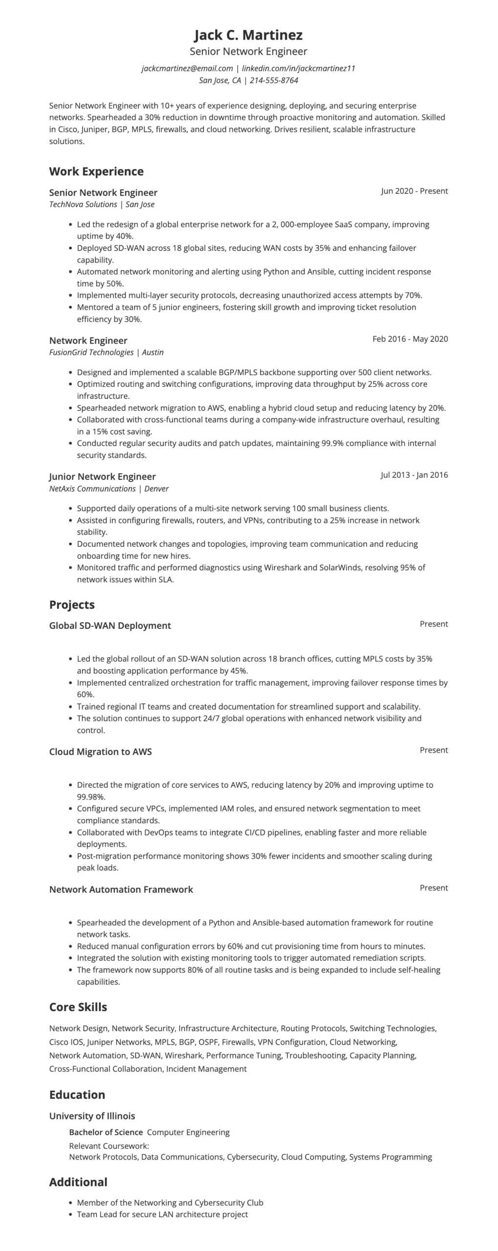 Best Network Engineer Resume Examples & Tips 2025