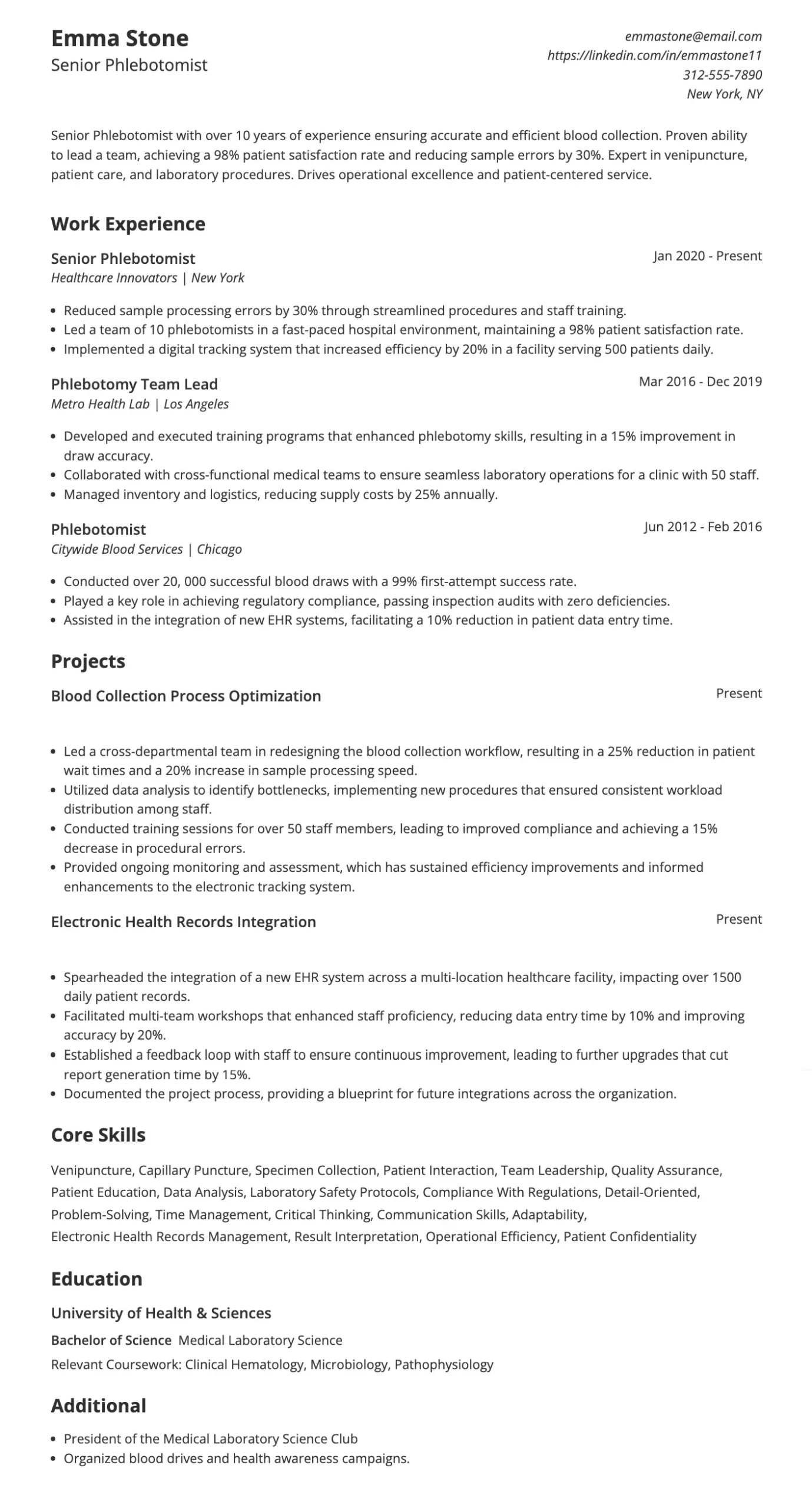 Phlebotomist Resume Examples & Tips for 2025