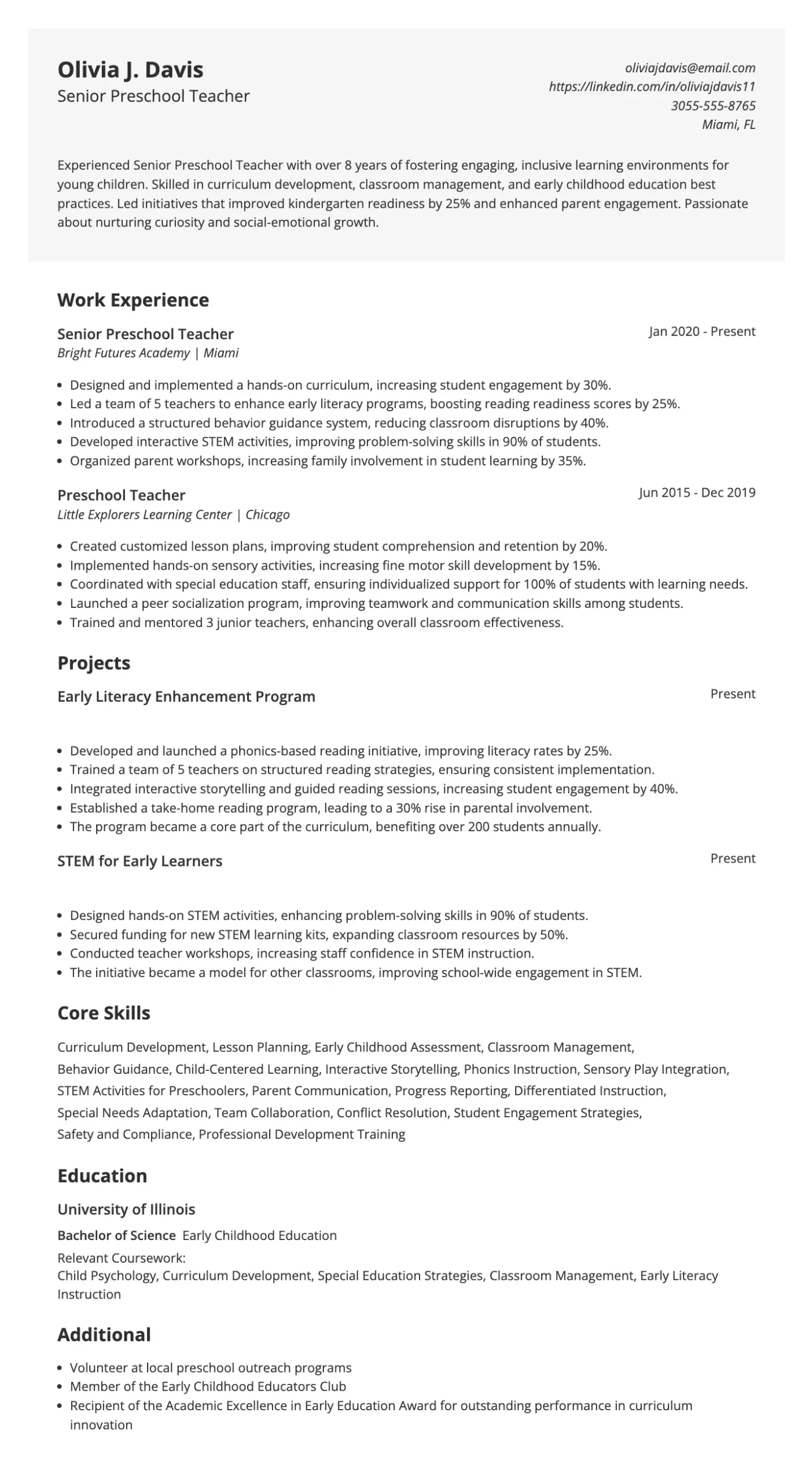 Best Preschool Teacher Resume Examples & Tips 2025