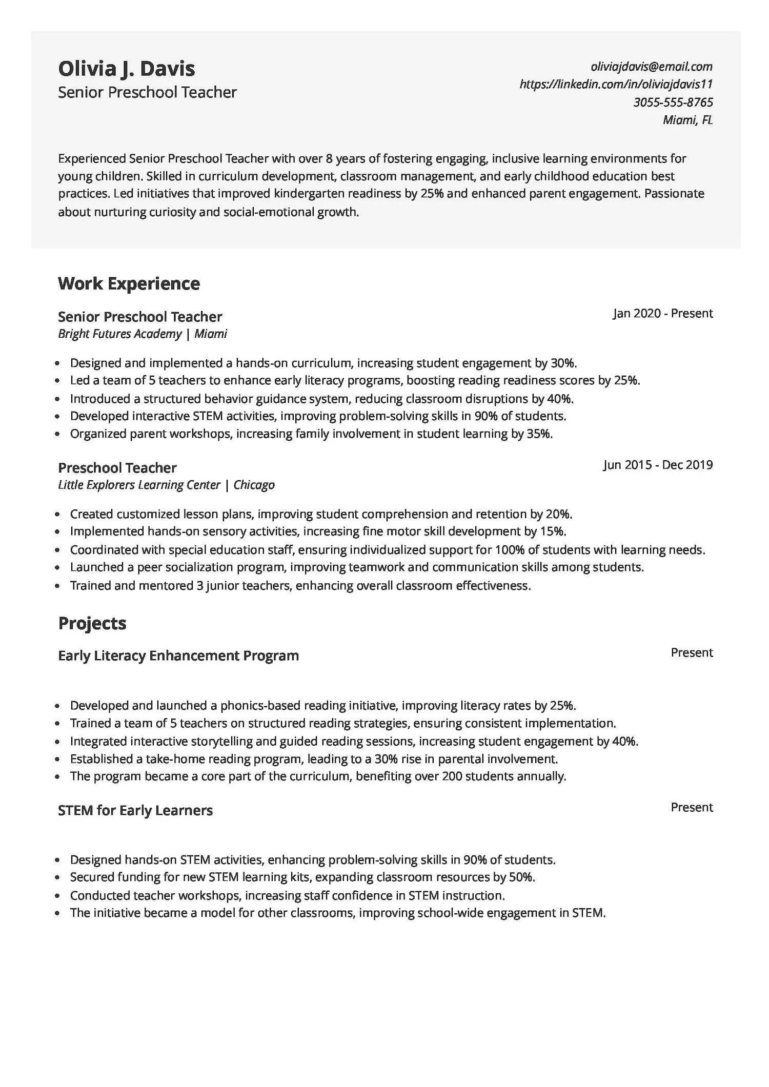 Best Preschool Teacher Resume Examples & Tips 2025