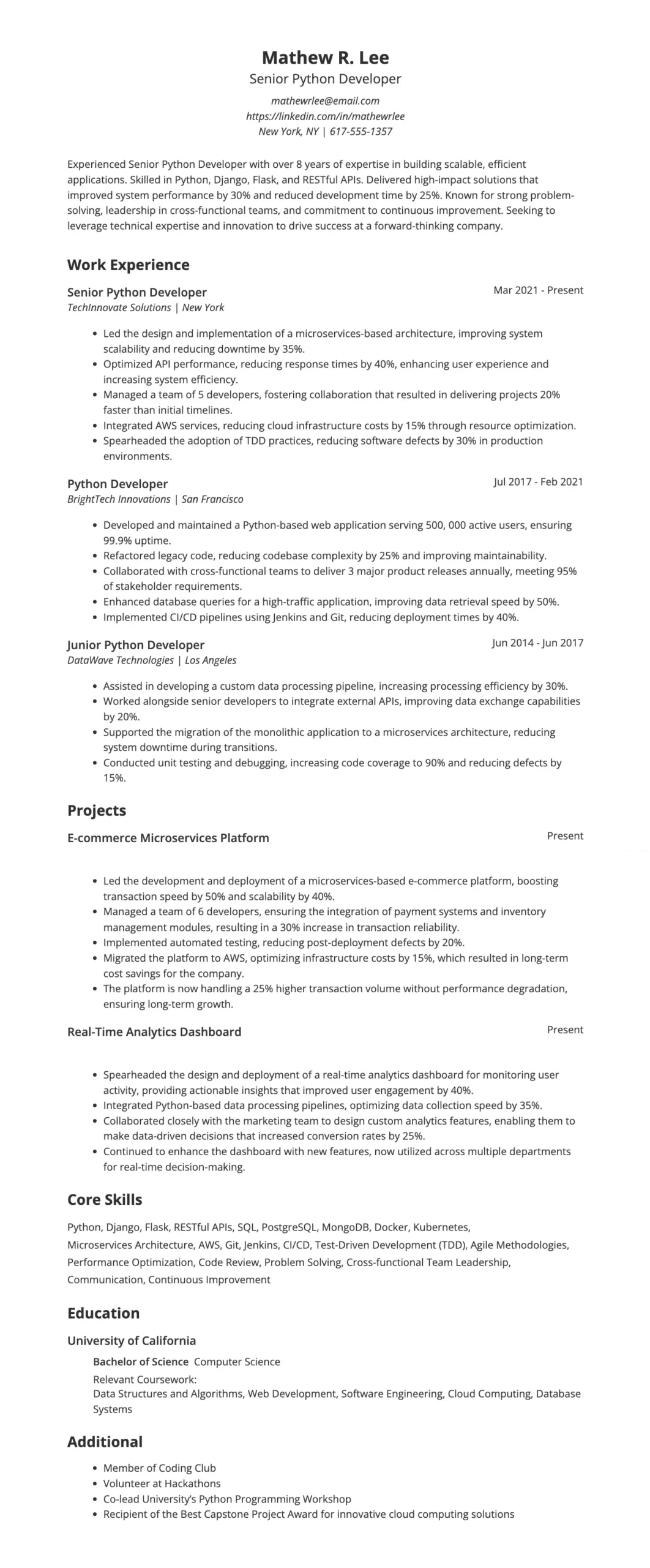 Best Python Developer Resume Examples & Tips 2025
