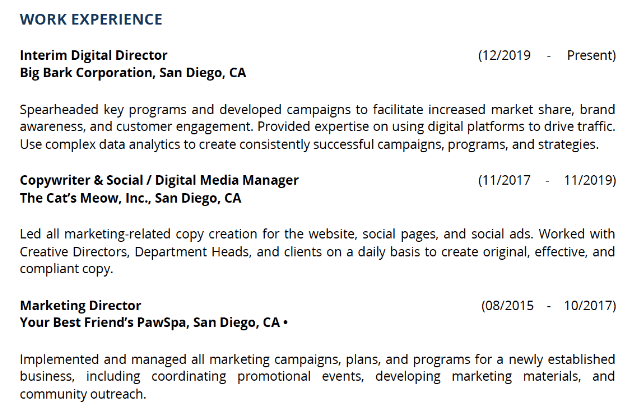 How To Write A Resume Work Experience