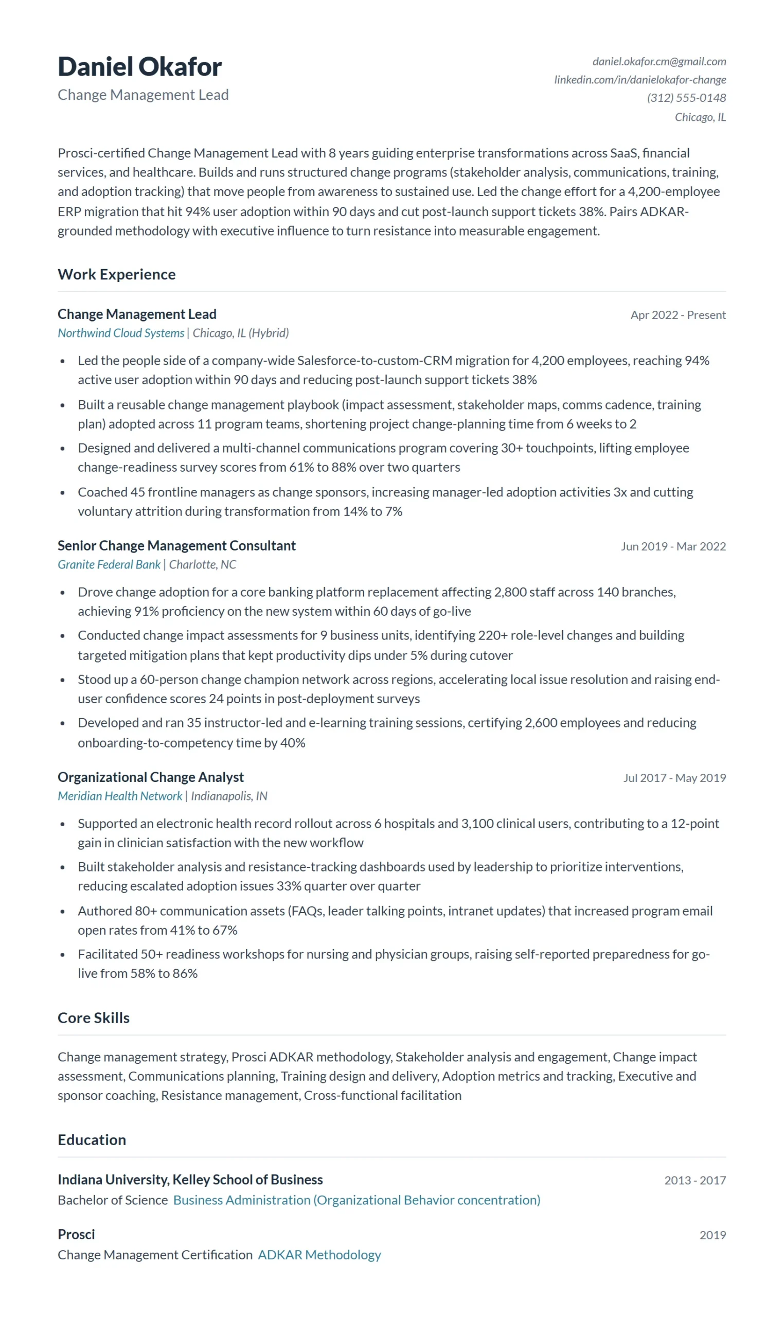Best Change Management Resume Examples for 2026