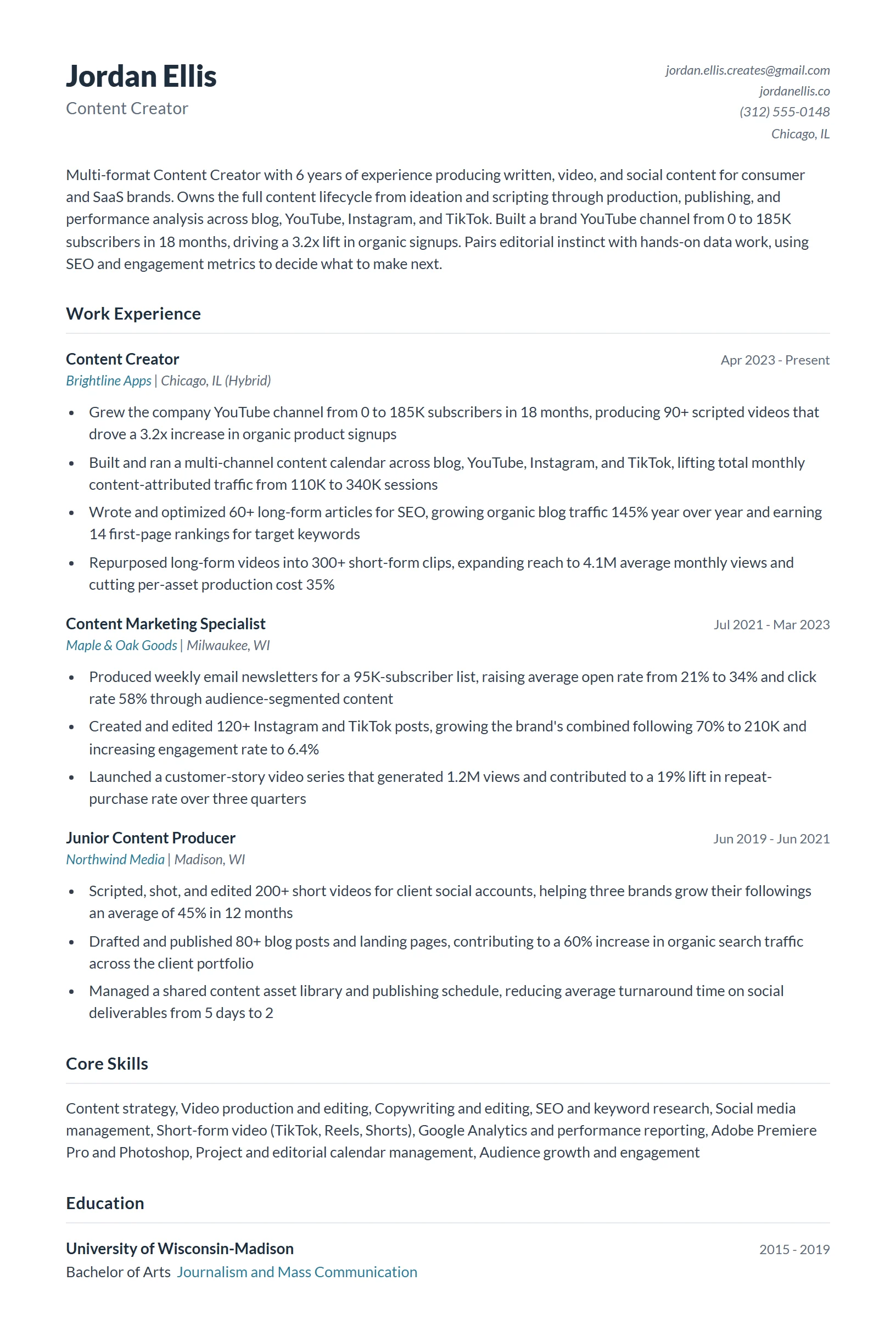 Best Content Creator Resume Examples for 2026