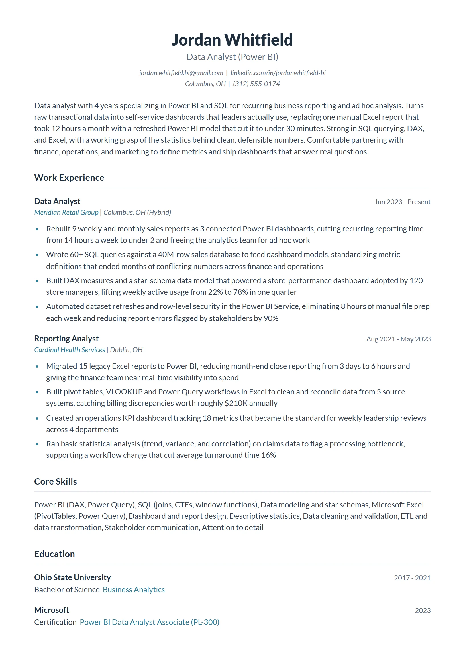 Best Power BI Resume Examples for 2026