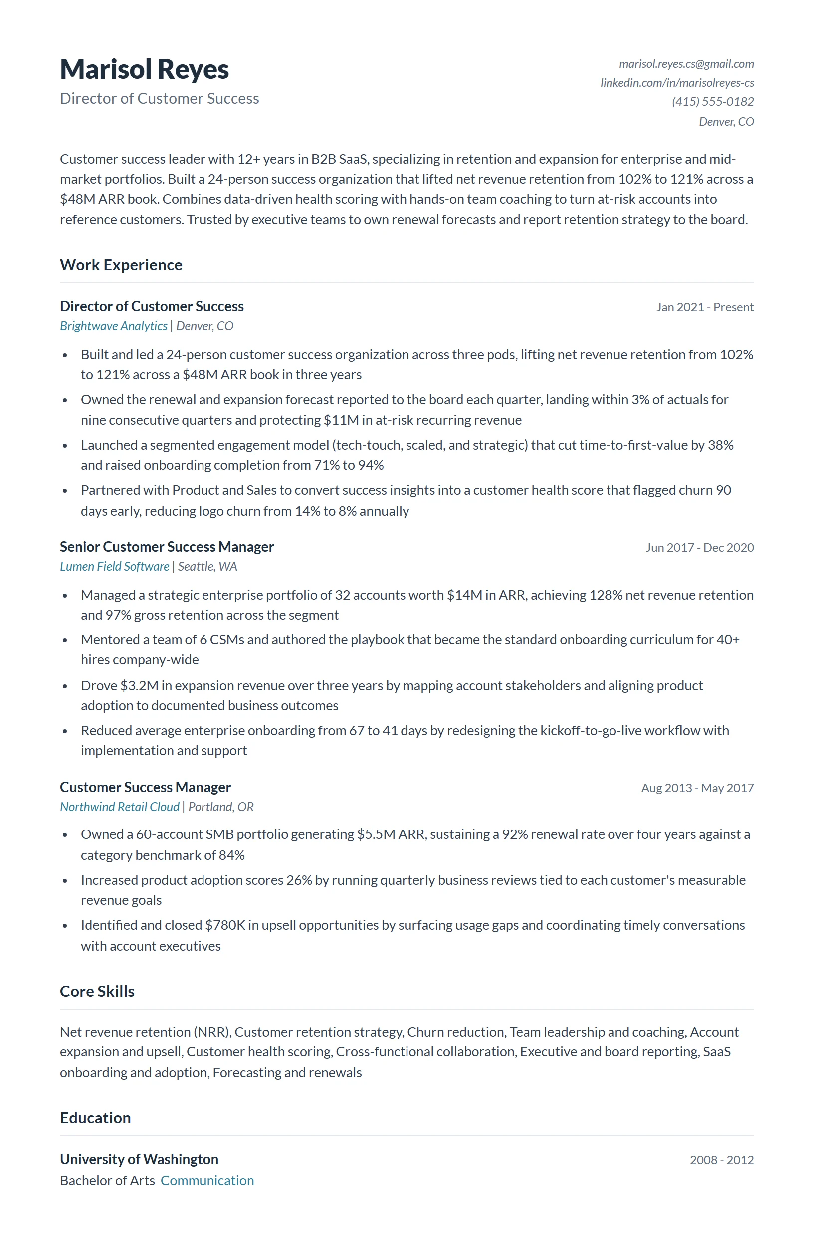 Best Customer Success Manager Resume Examples for 2026