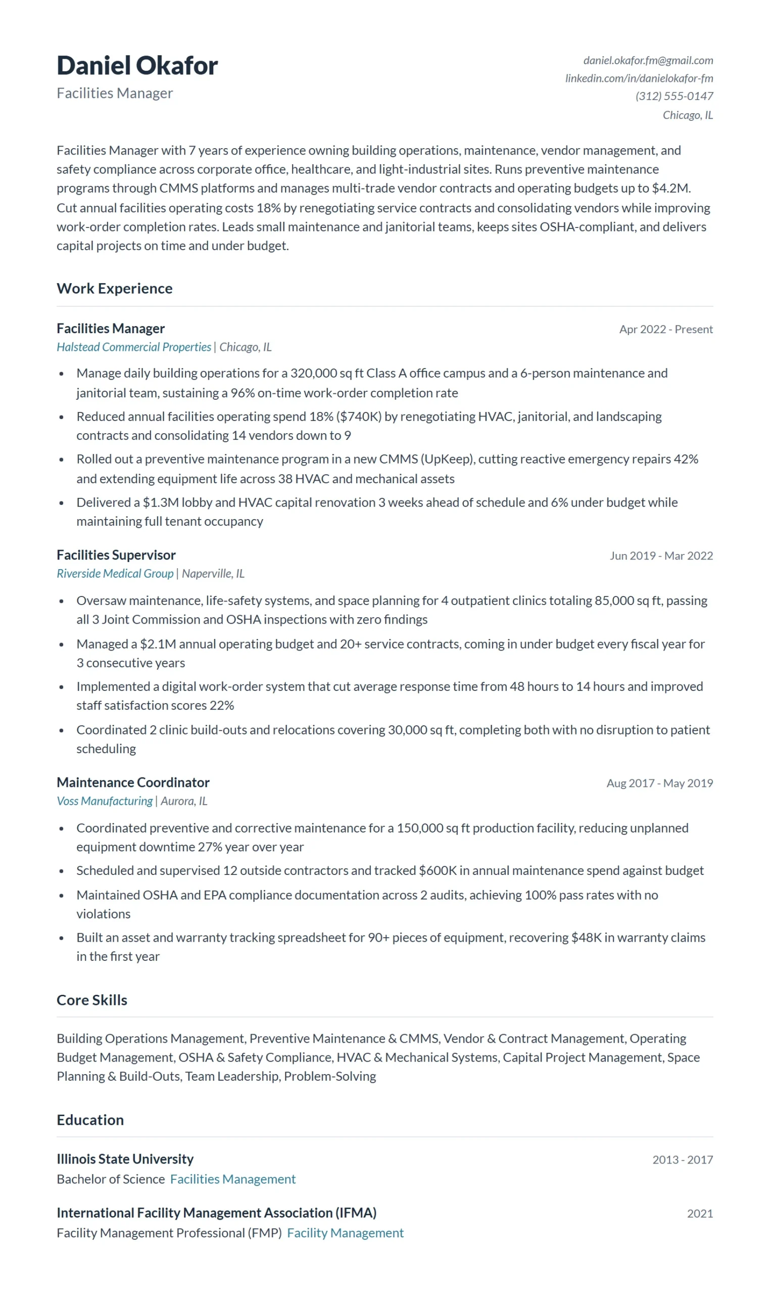 Best Facilities Manager Resume Examples for 2026
