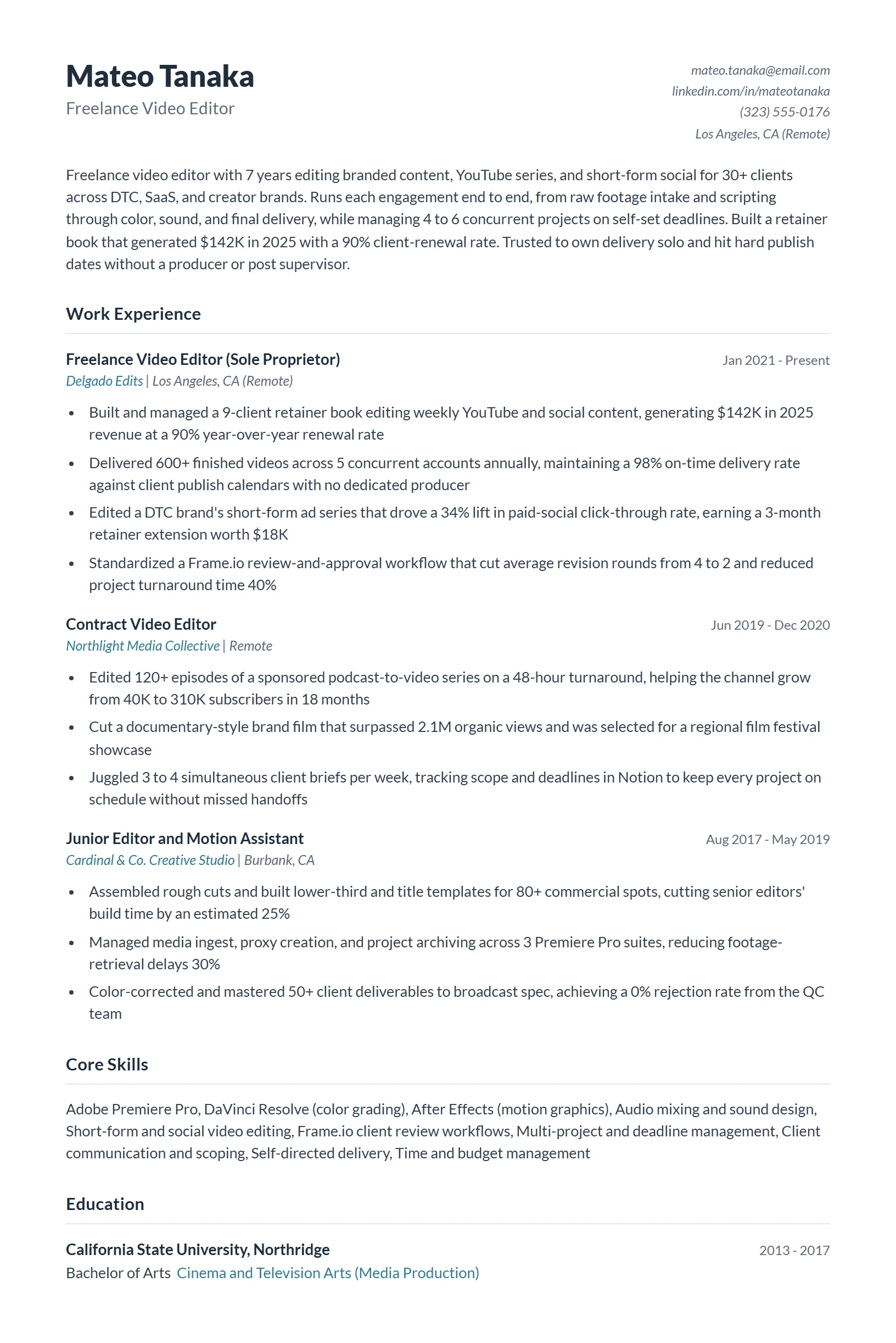 Best Video Editor Resume Examples for 2026