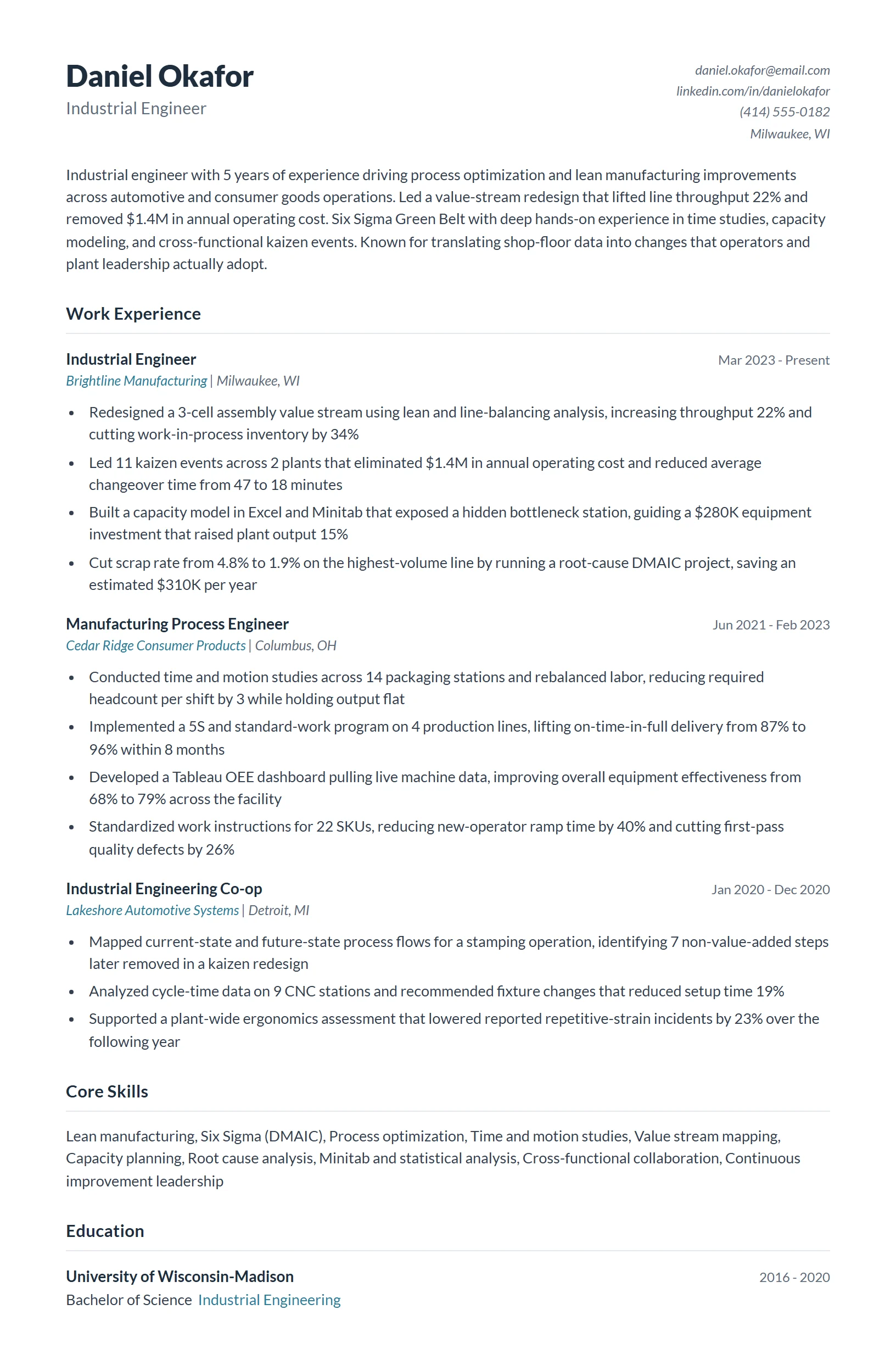 Best Industrial Engineer Resume Examples for 2026