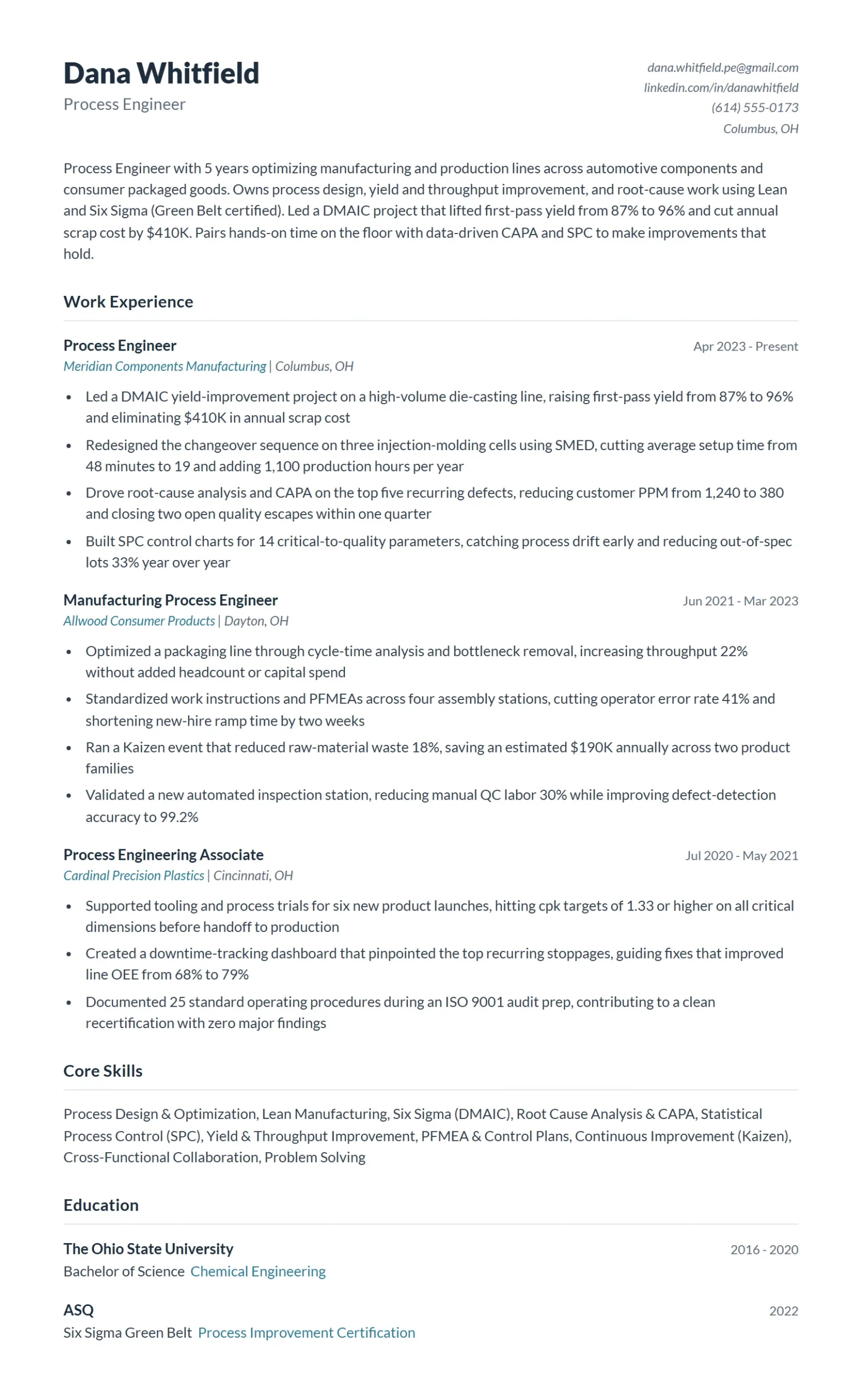 Best Process Engineer Resume Examples for 2026