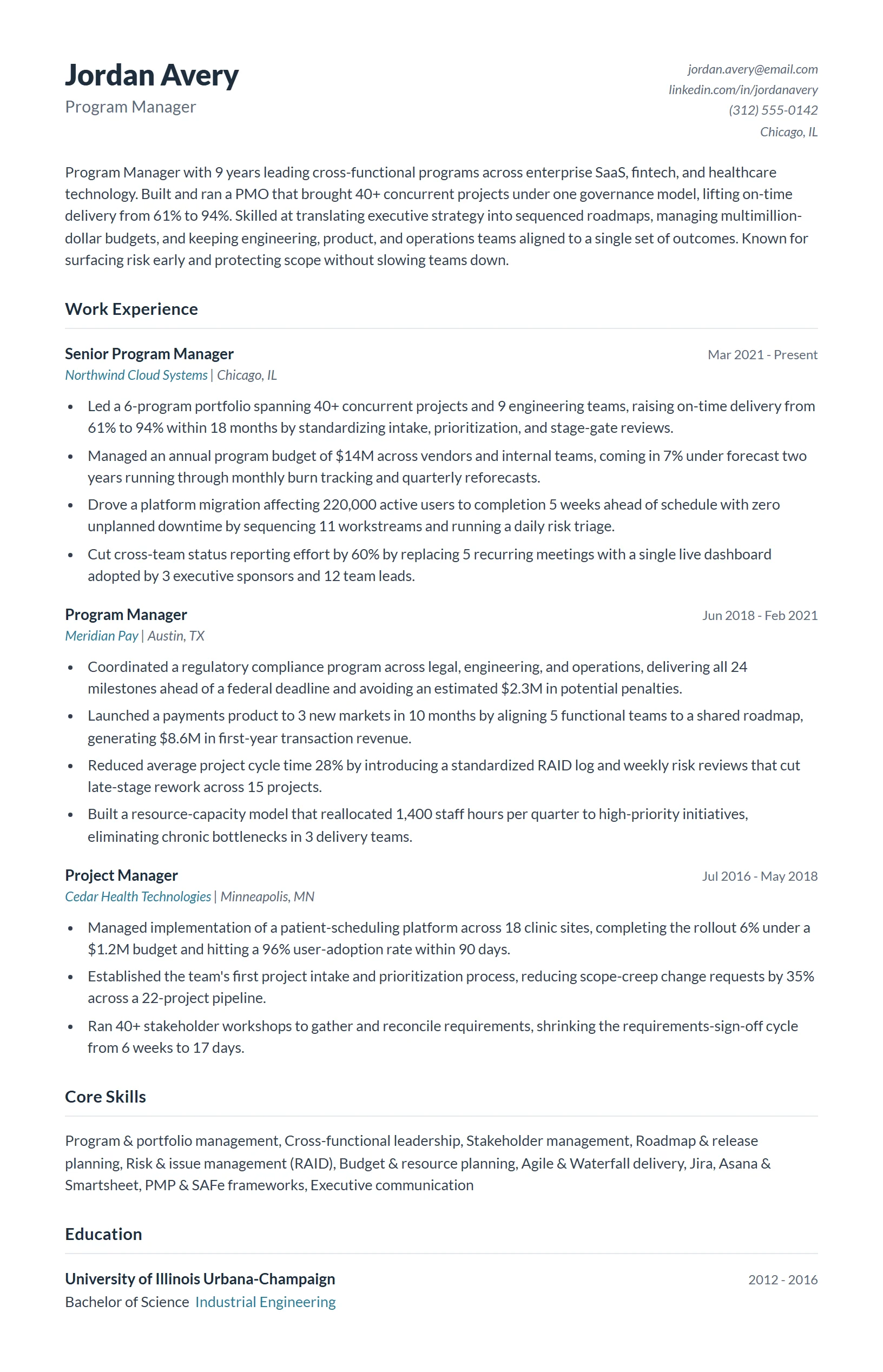 Best Program Manager Resume Examples for 2026