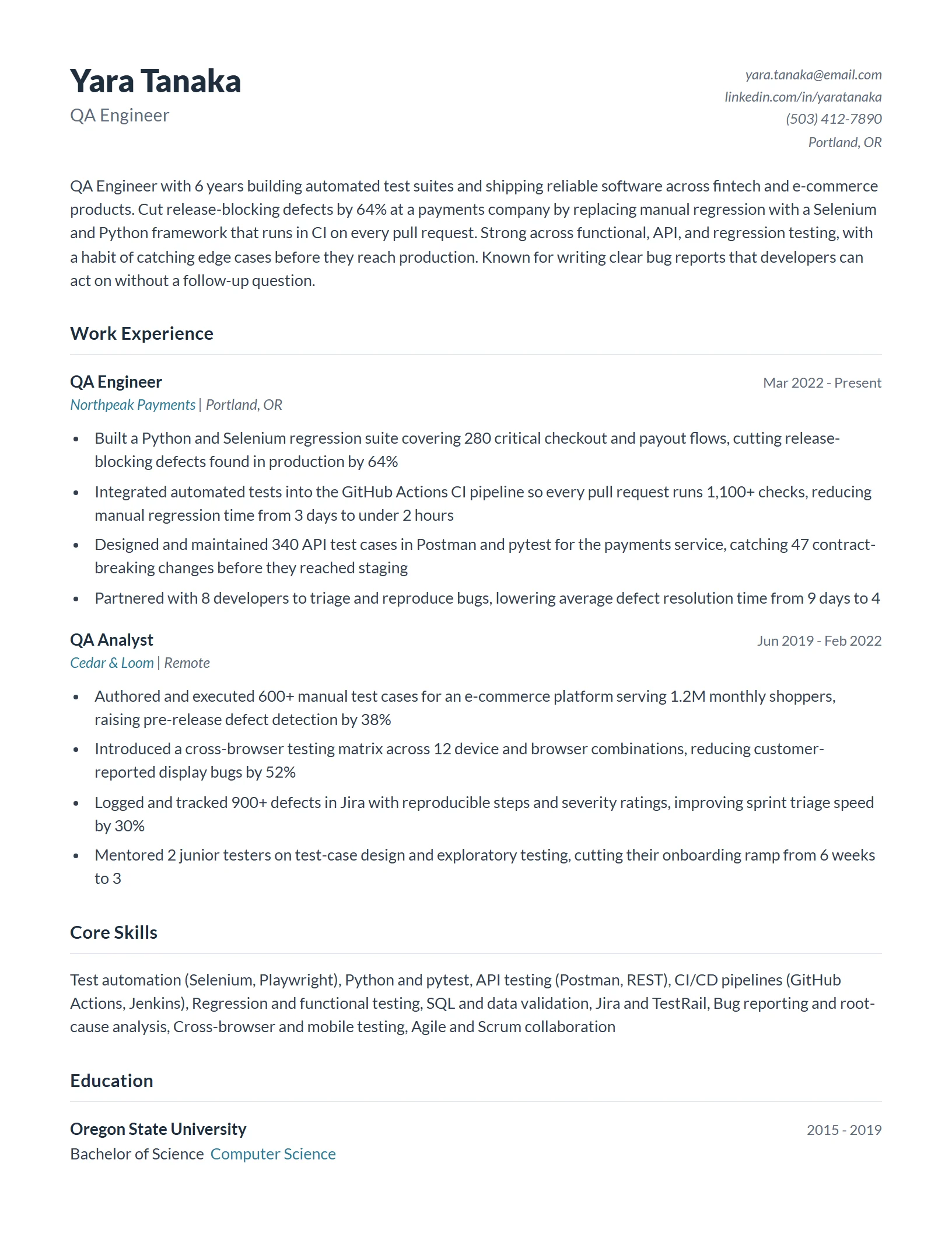 Best QA Engineer Resume Examples for 2026