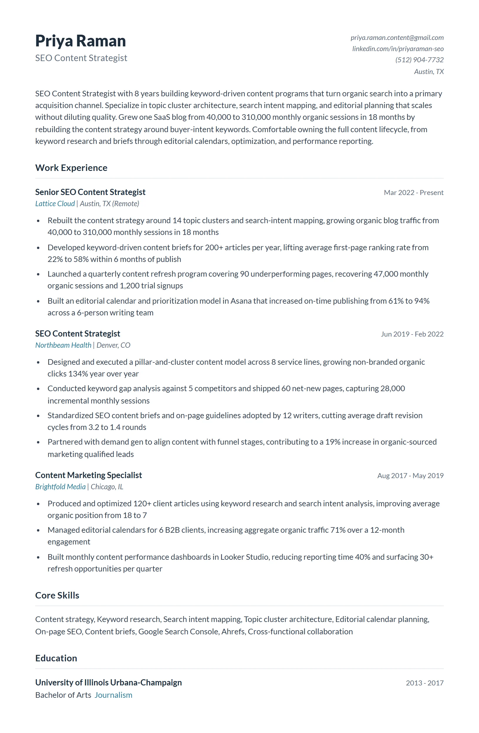 Best Content Strategist Resume Examples for 2026