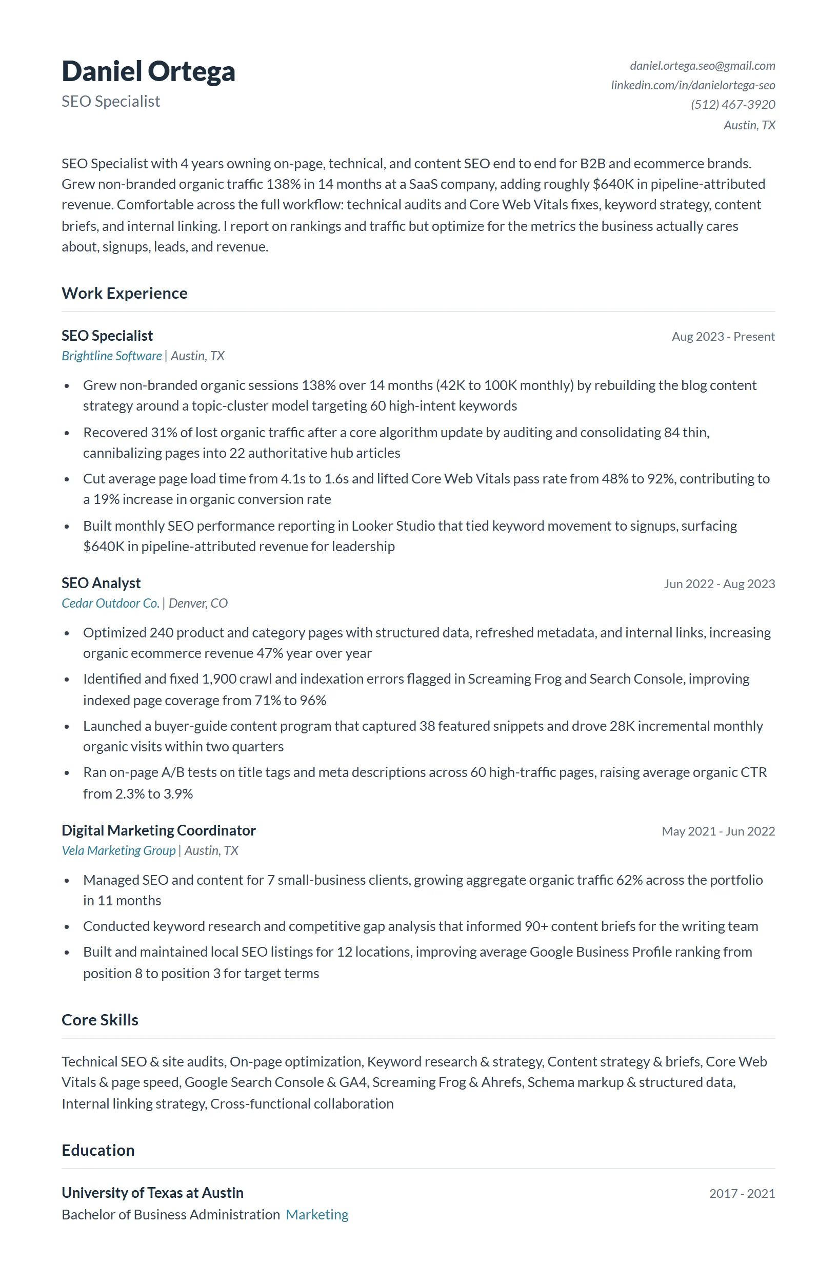 Best SEO Specialist Resume Examples for 2026